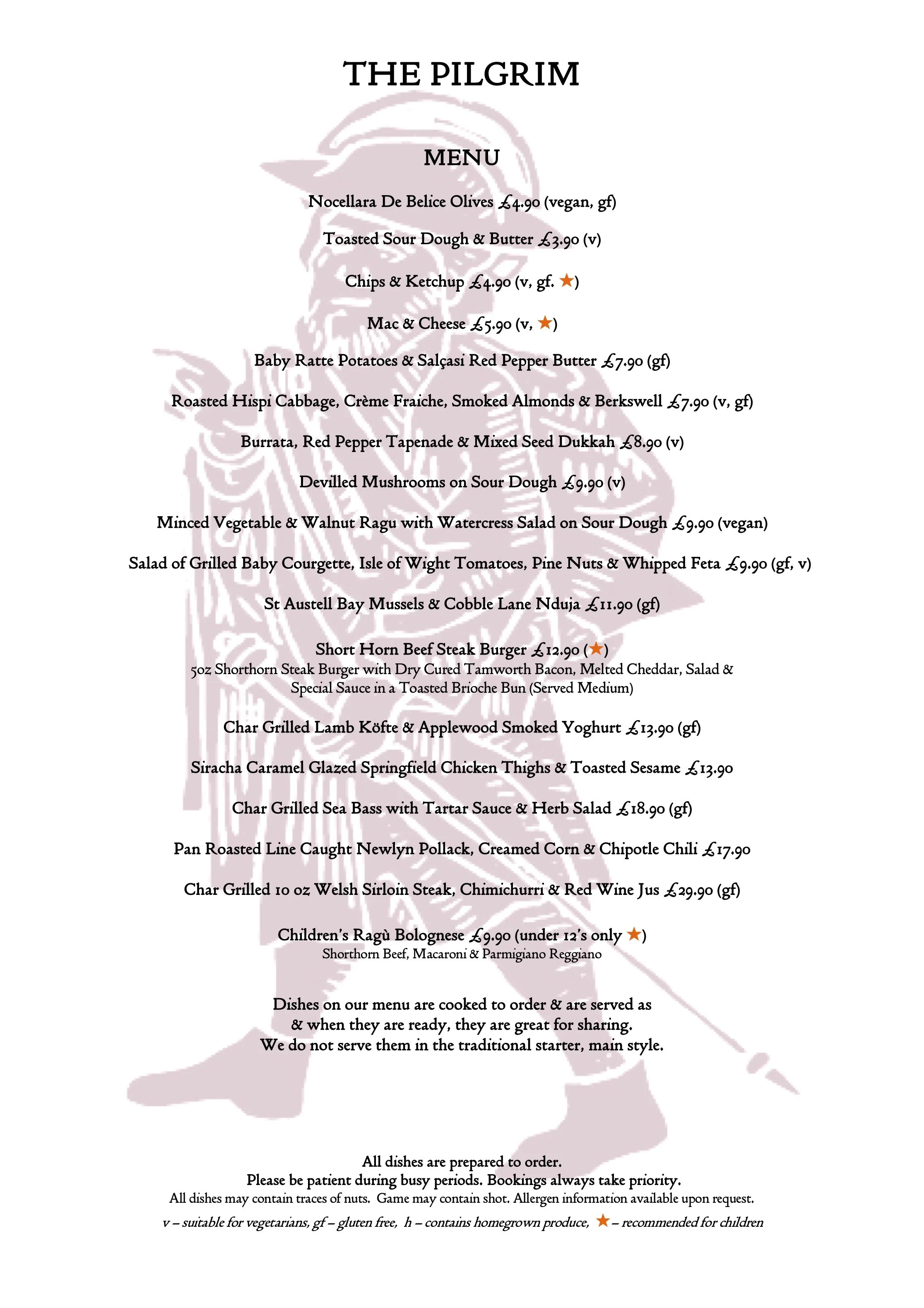 MENU — The Pilgrim Pub