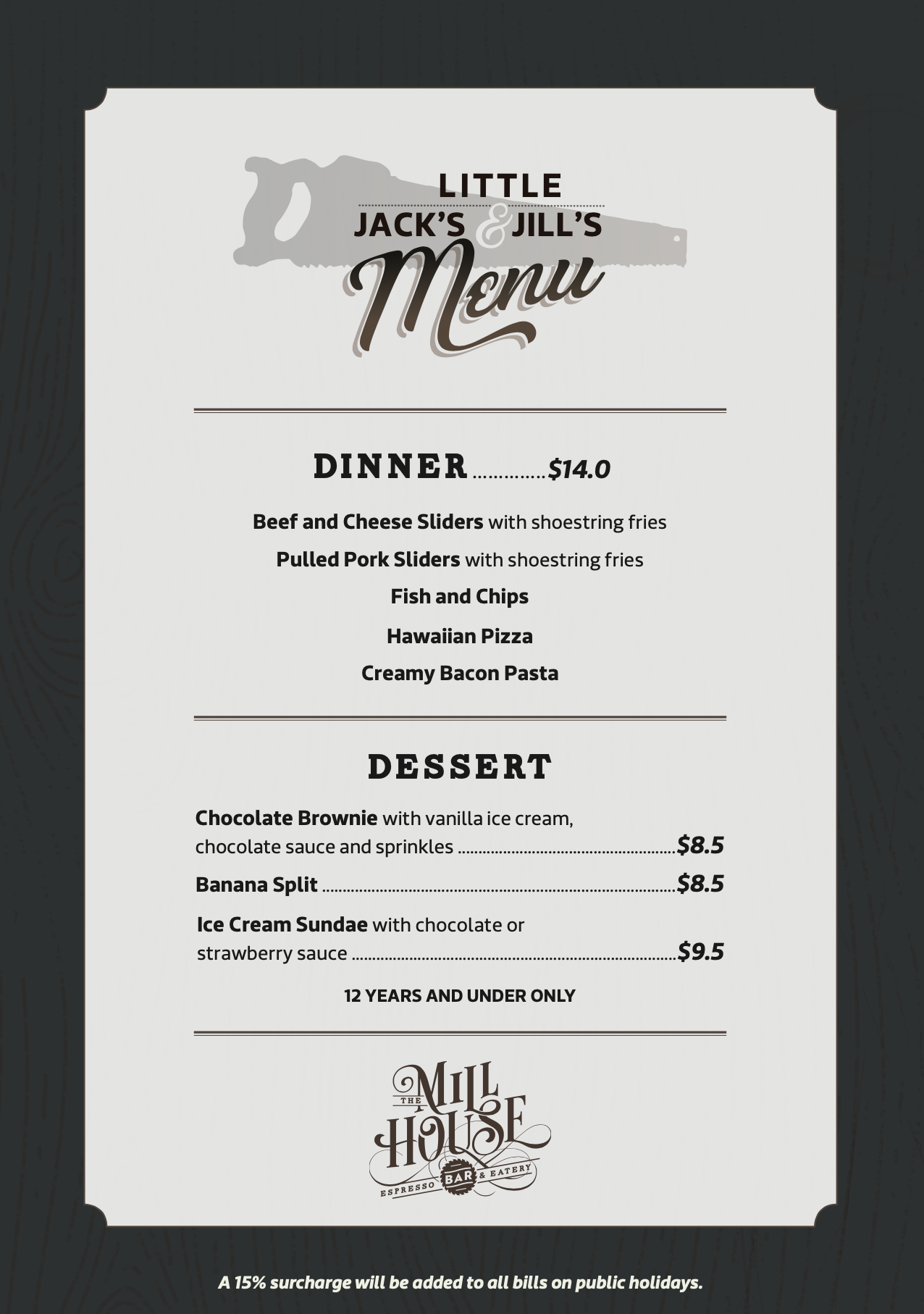 Menus — The Millhouse Bar