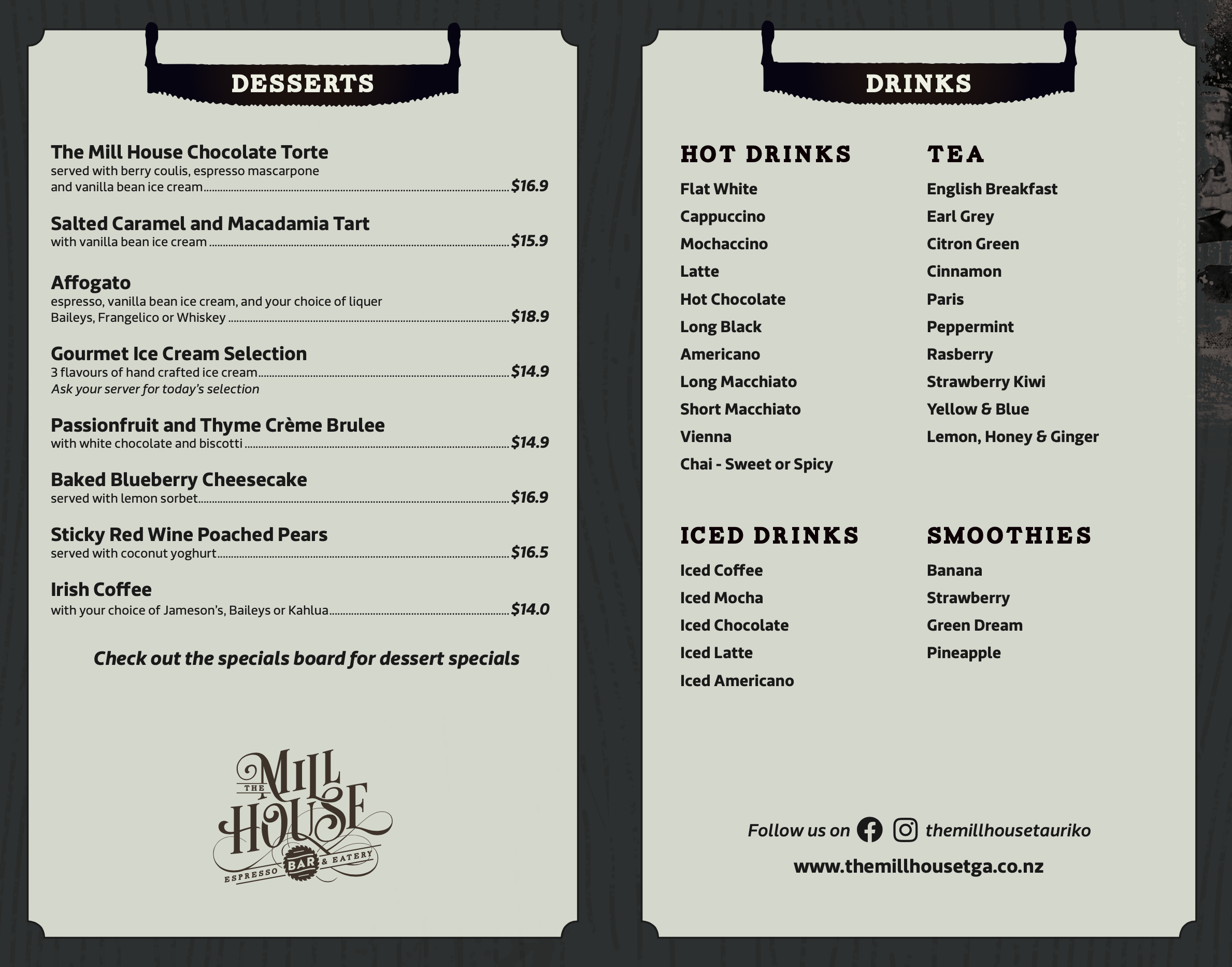Menus — The Millhouse Bar