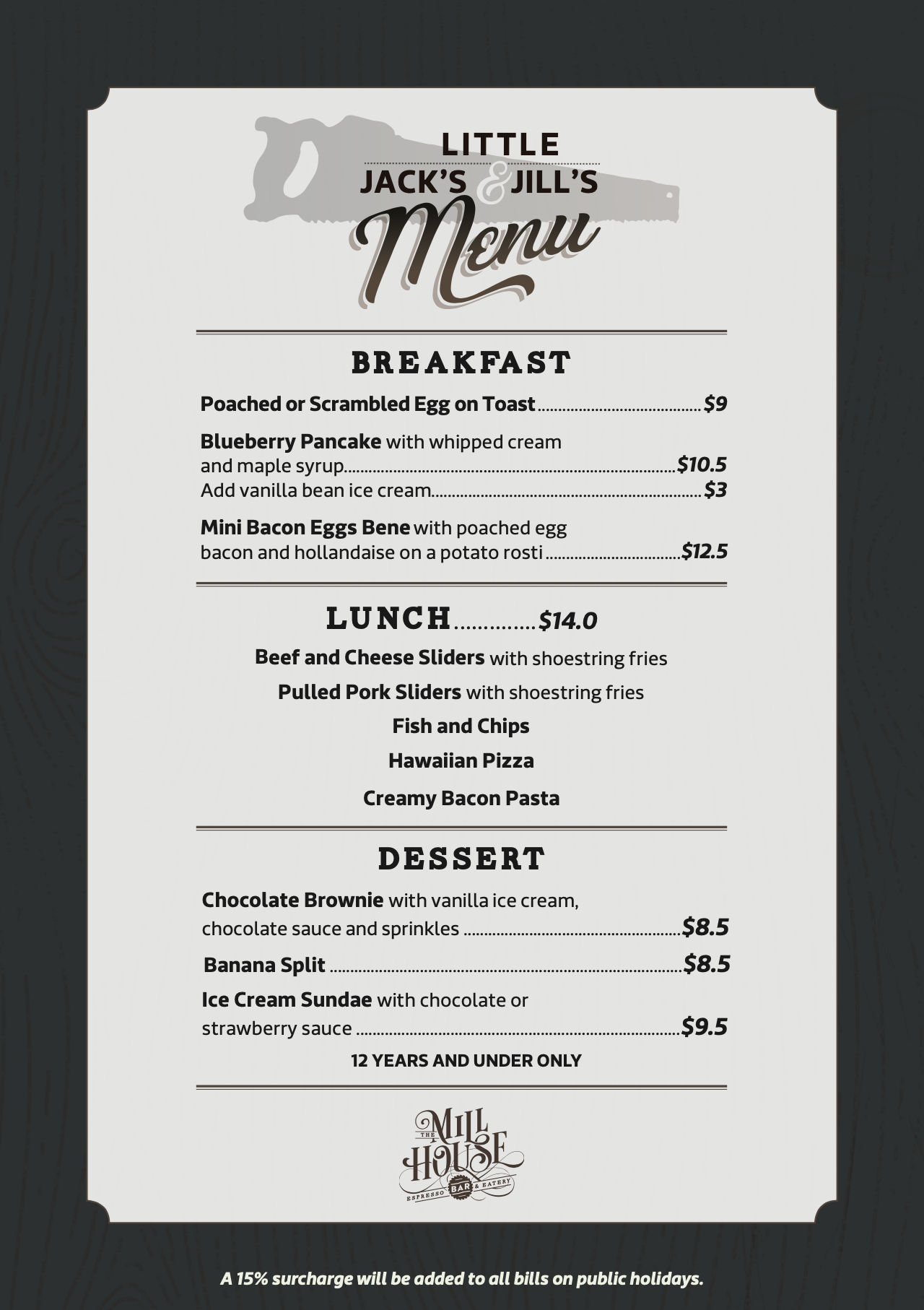 Menus — The Millhouse Bar