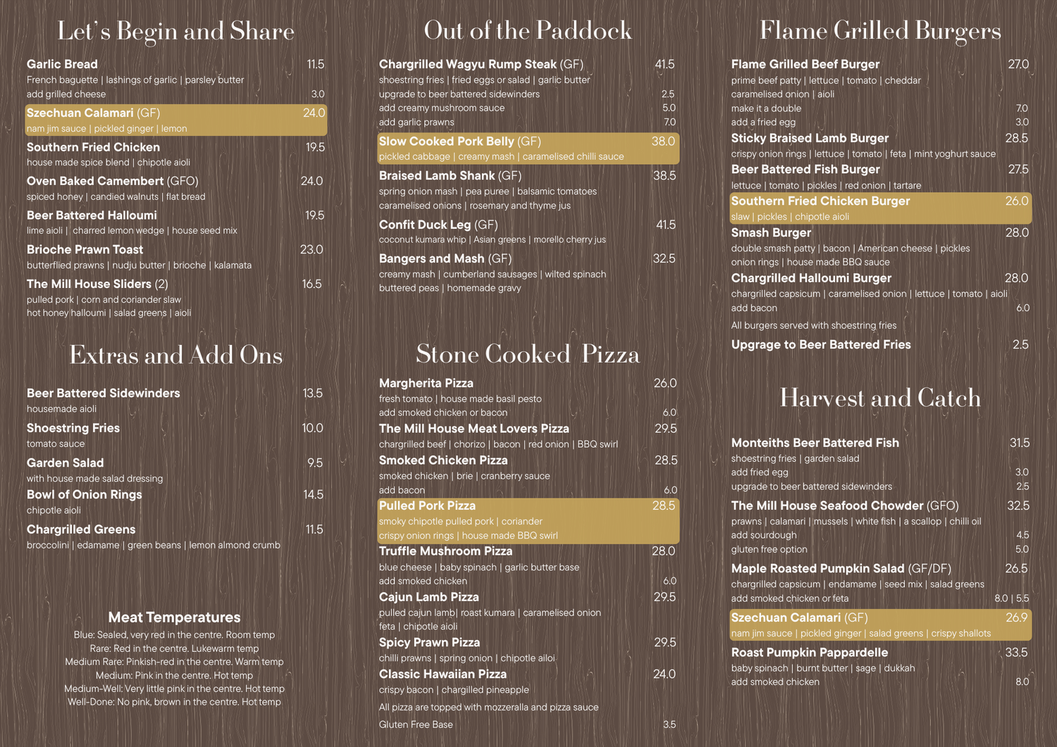 Menus — The Millhouse Bar