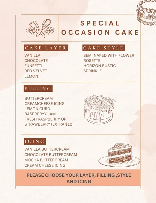 Cake Menu — ButterScotch Pastry