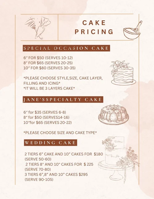Cake Menu — ButterScotch Pastry