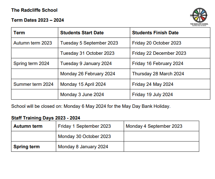 Term Dates — The Radcliffe School