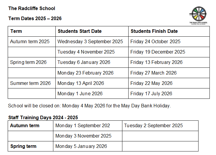 Term Dates — The Radcliffe School