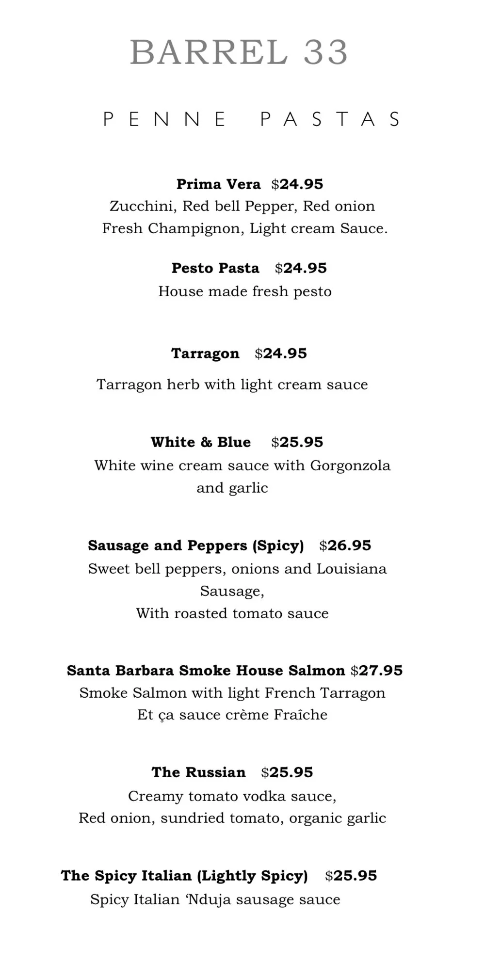 Menu FOOD & BEVERAGE — Barrel 33