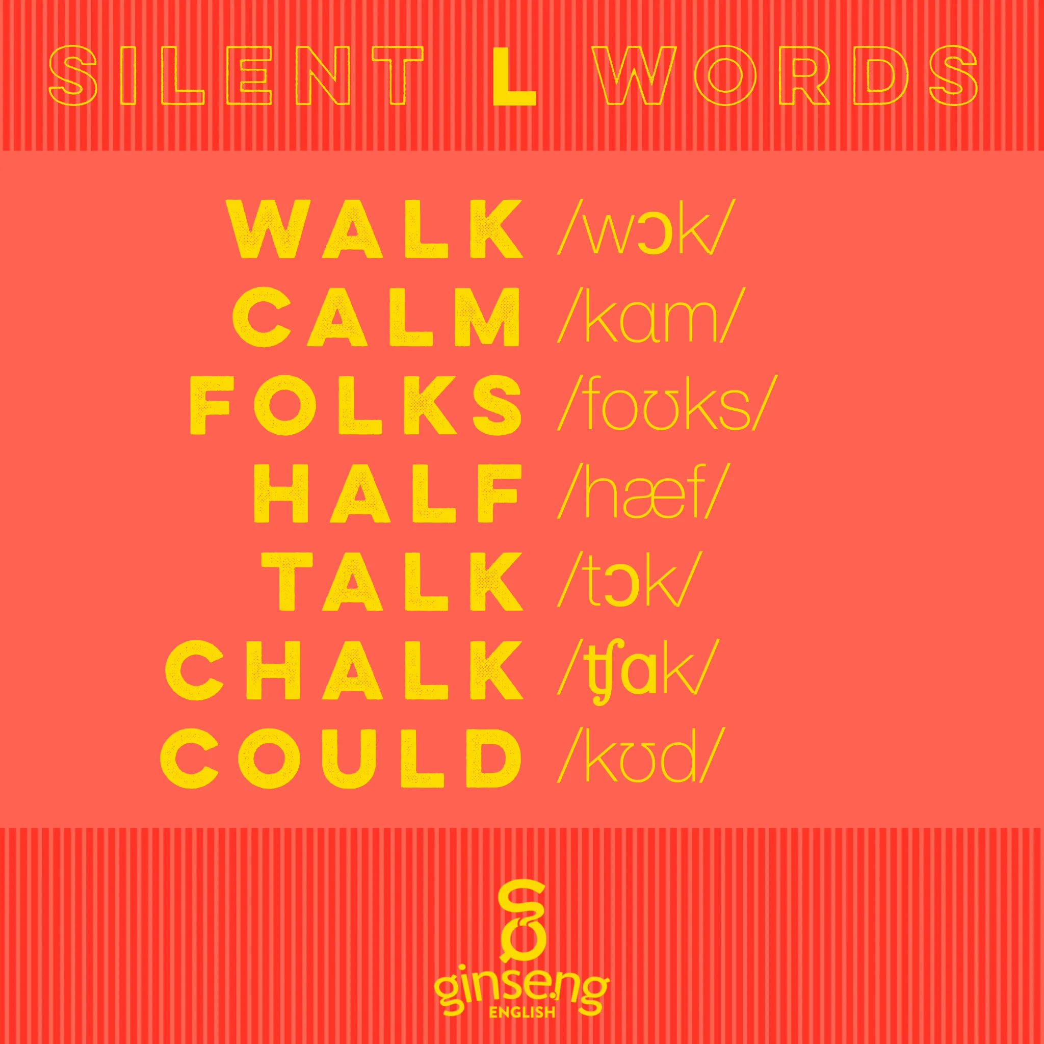 Silent L Words Ginseng English Learn English