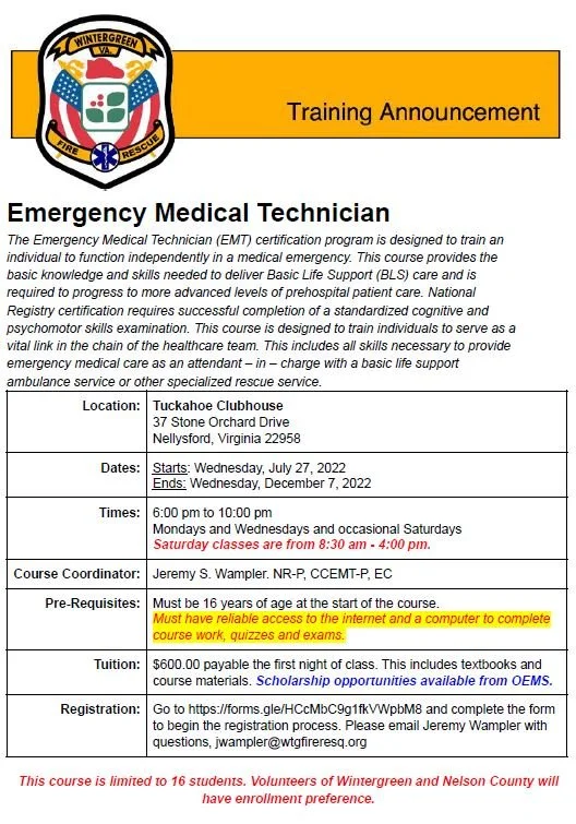 Want to become an EMT? — Wintergreen Fire & Rescue