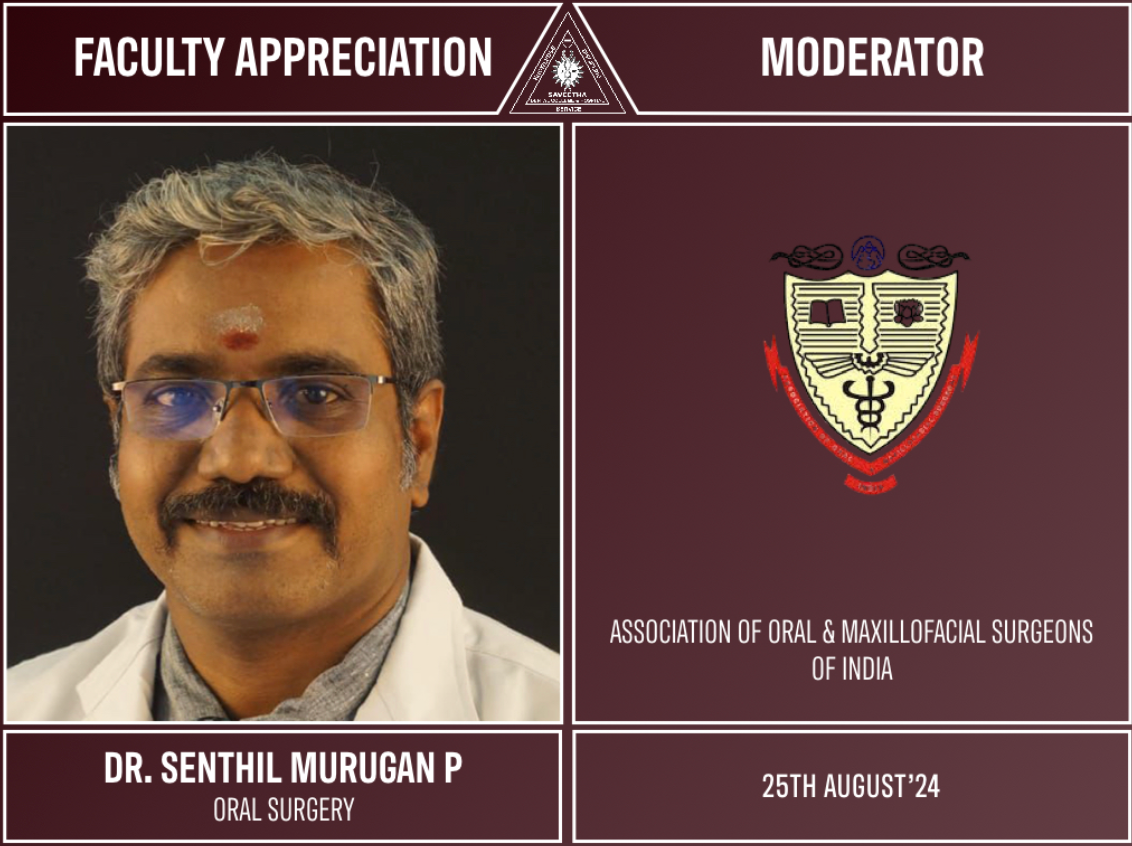 Dr.Senthil Murugan P - Faculty appreciation as Moderator — Oral & Maxillofacial Surgery
