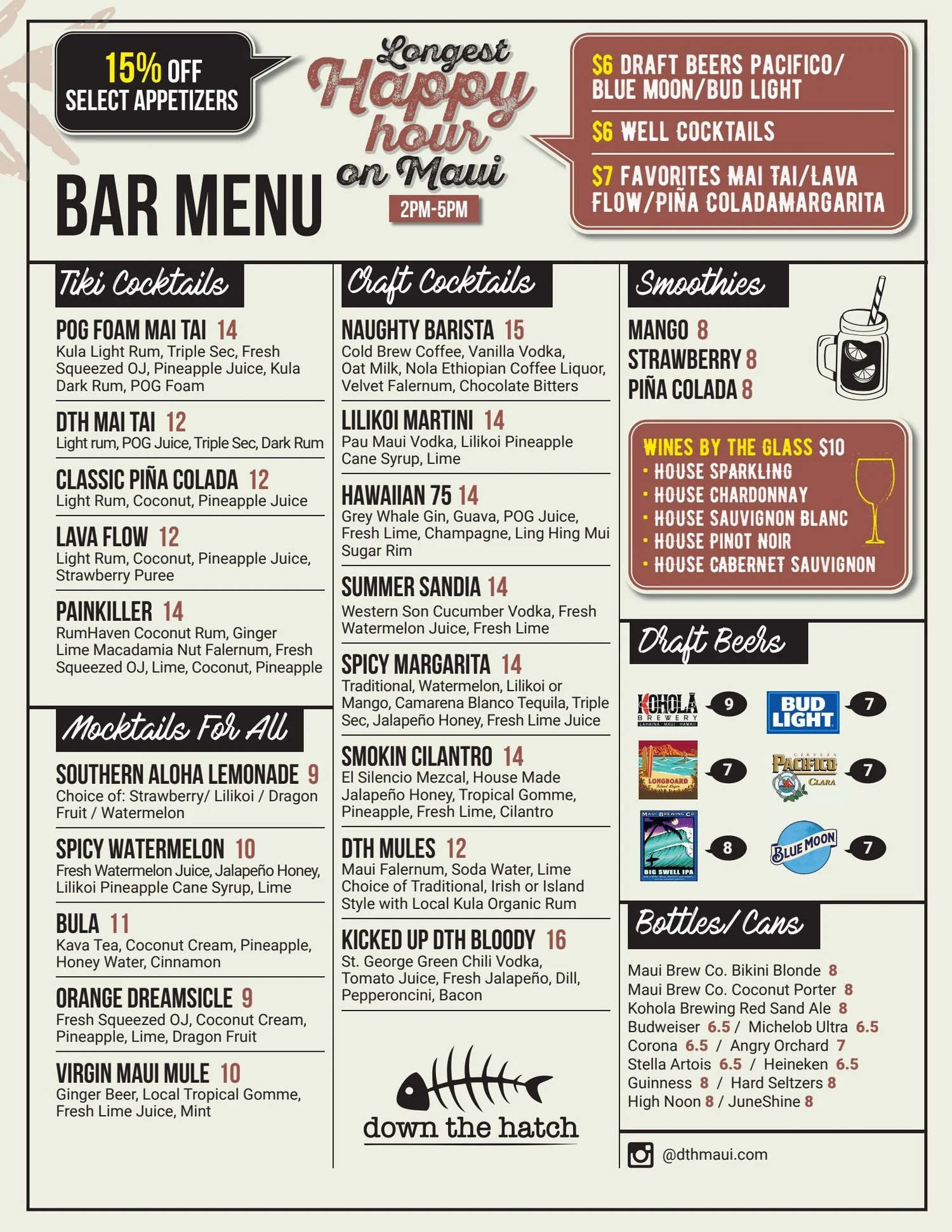 Down The Hatch Maui | Bar Menu