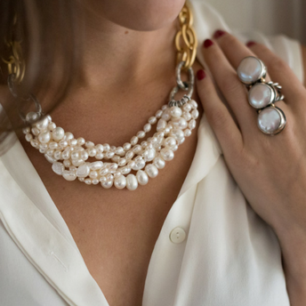 Edgy Pearl and Chain Necklace — Jet Couture Jewels