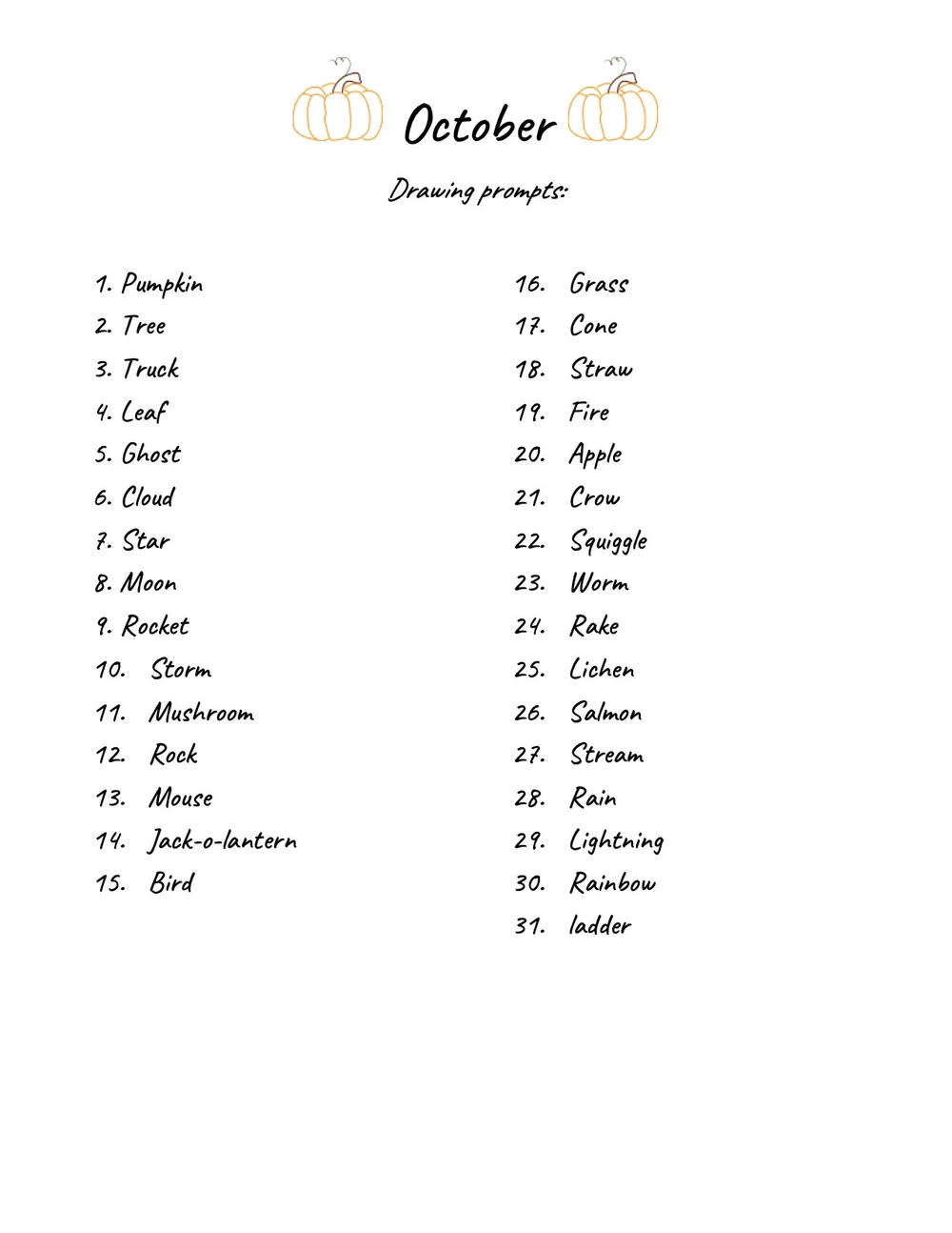 October Drawing Prompts — Honeybee Playschool