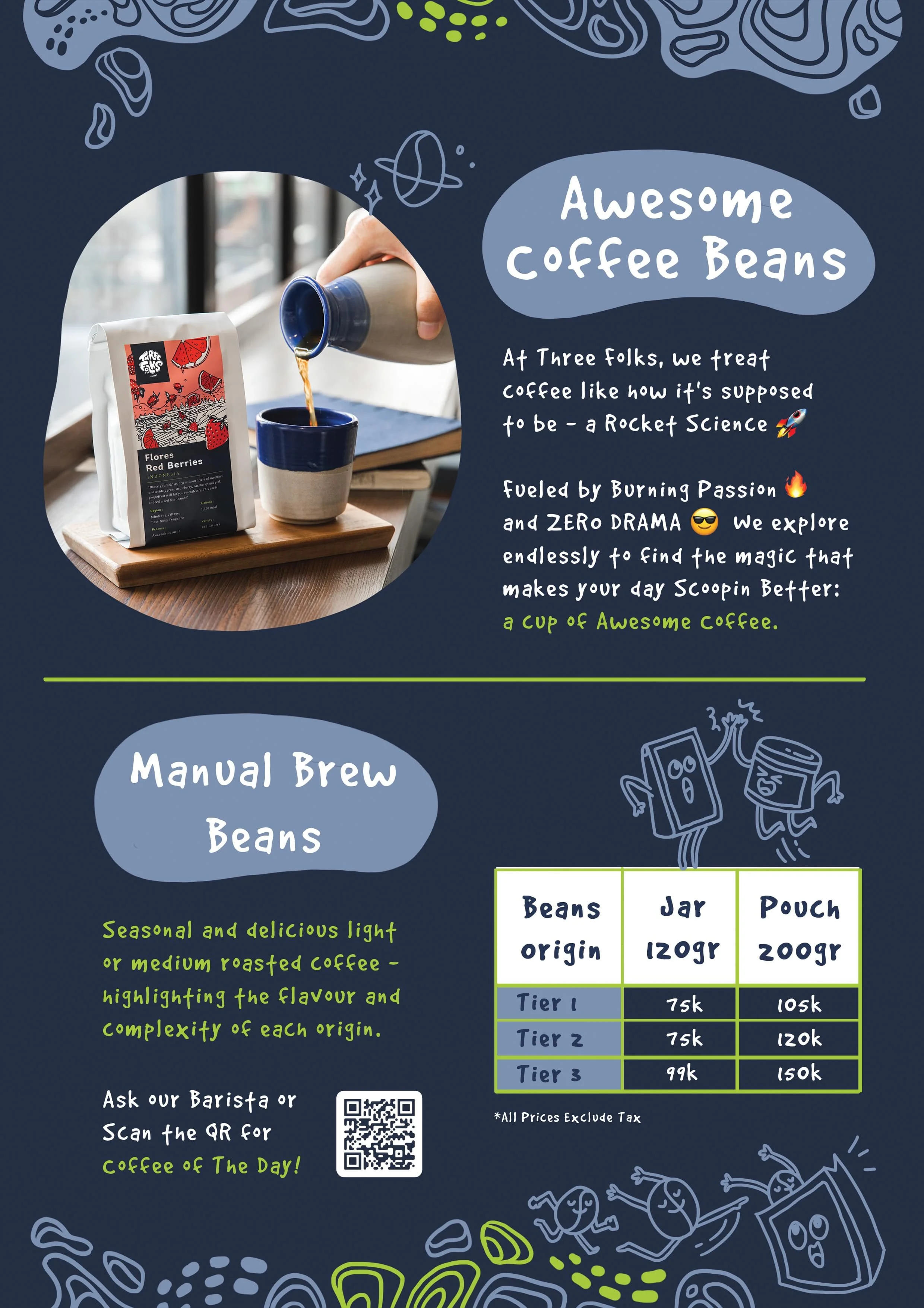 Menu Three Folks Cideng — three folks