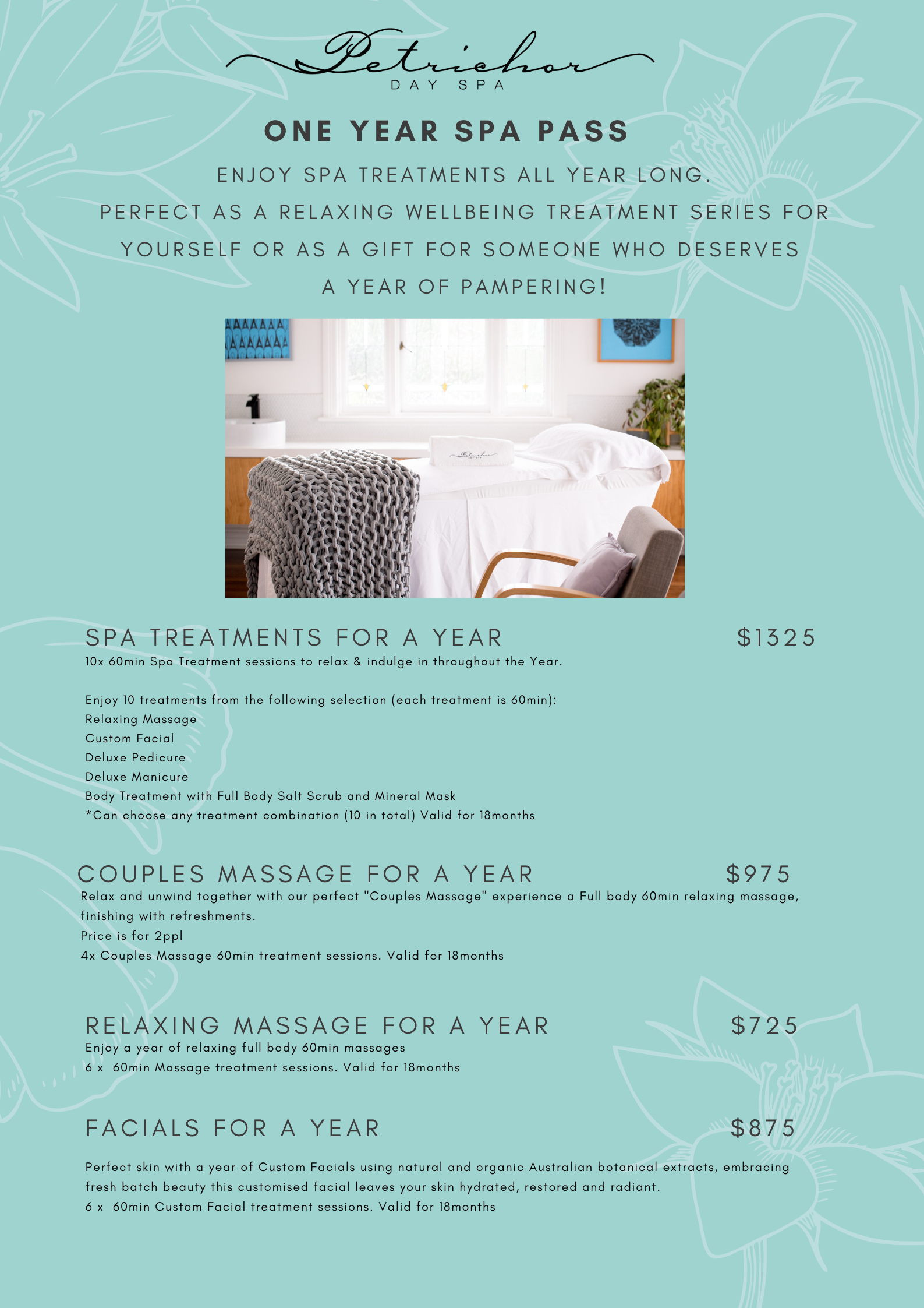 ONE YEAR SPA PASS | — Petrichor Day Spa - Luxury Day Spa Brisbane ...