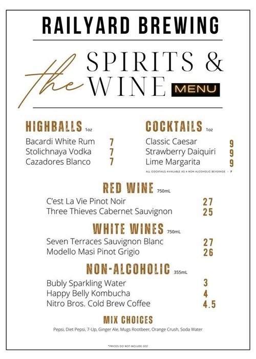 TAPROOM MENUS — Railyard Brewing | Calgary Craft Brewery