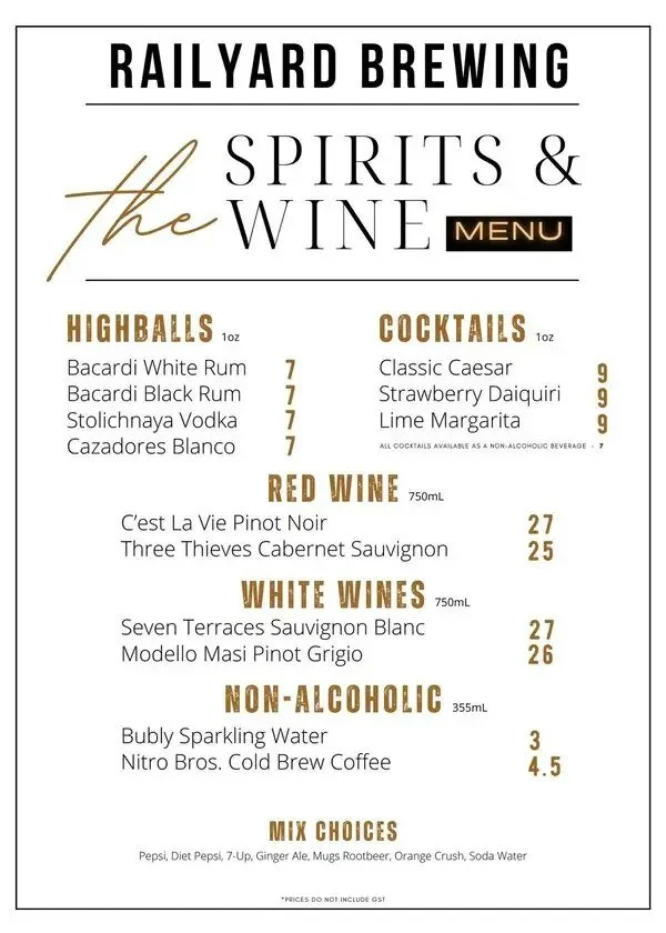 Railyard Brewing's Food & Beverage menu — Railyard Brewing | Calgary ...