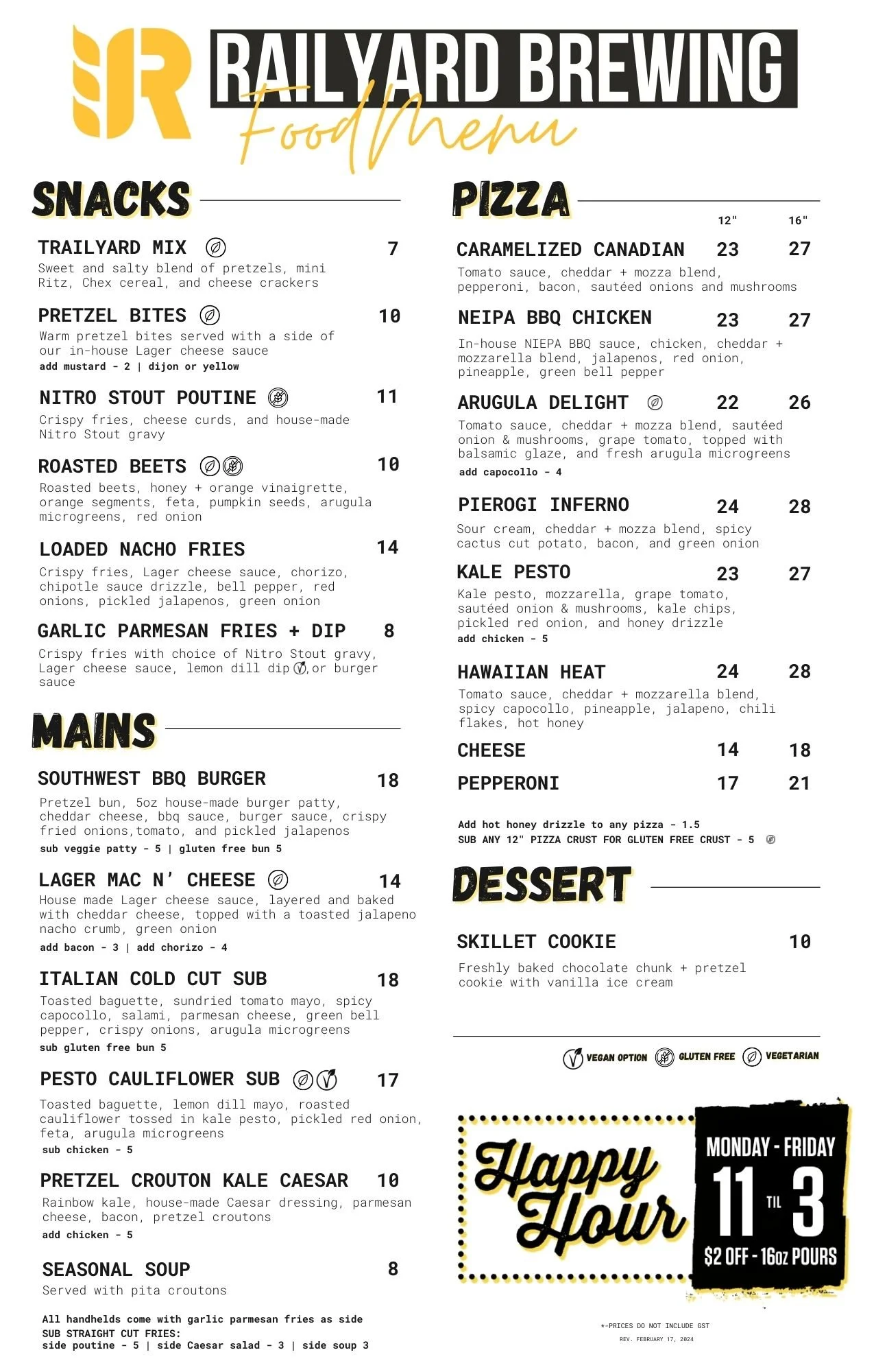 Railyard Brewing's Food & Beverage menu — Railyard Brewing | Calgary ...
