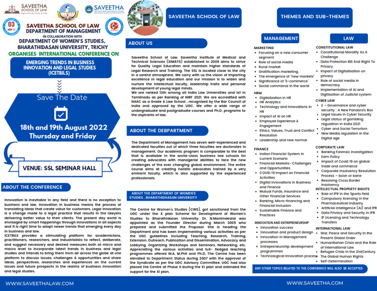 Saveetha School of Law — Two days International Conference On Emerging ...
