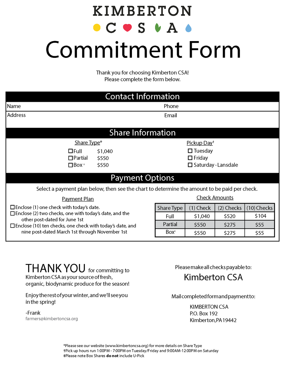 Sign Up (Online) — Kimberton CSA