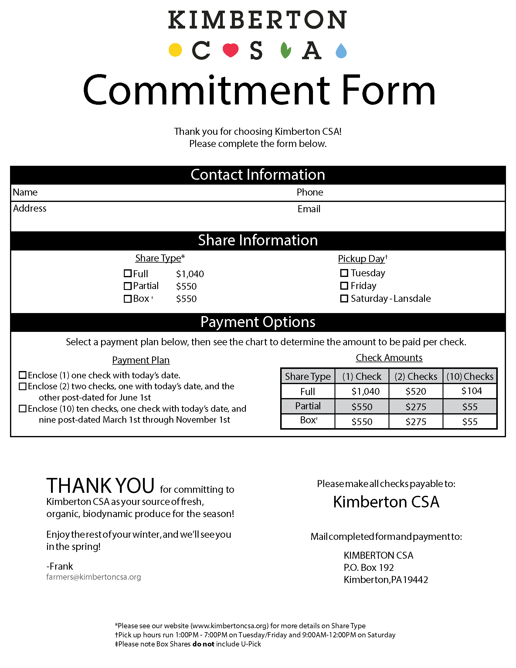 Sign Up (Online) — Kimberton CSA