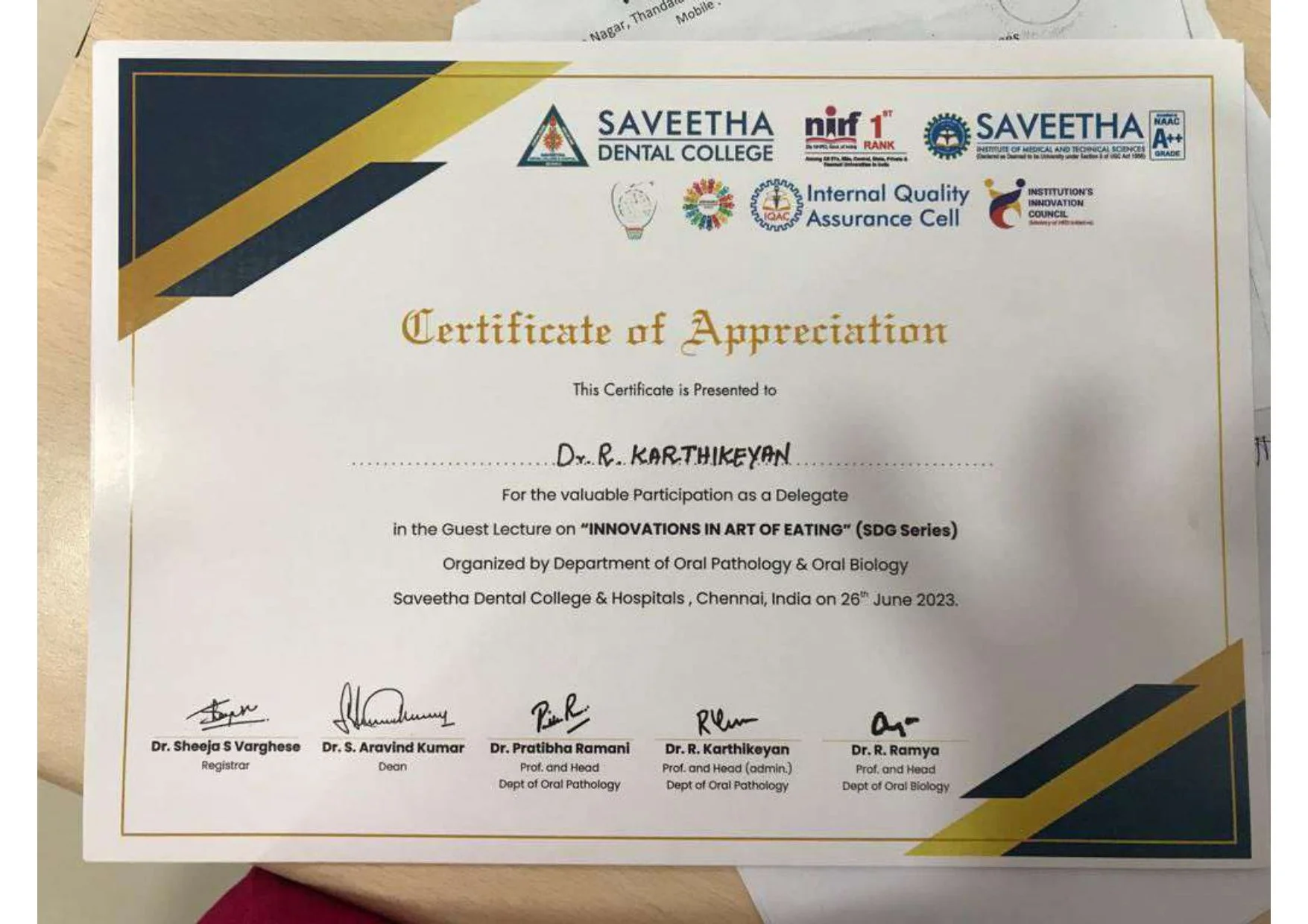 Guest Lecture — ORAL PATHOLOGY-SAVEETHA