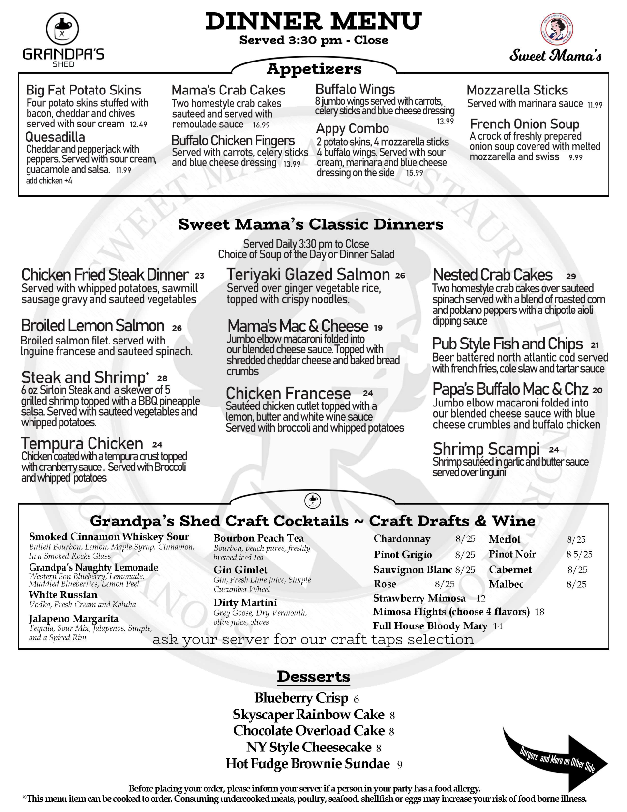 Stony Brook Menu Dinner Menu — Sweet Mama's