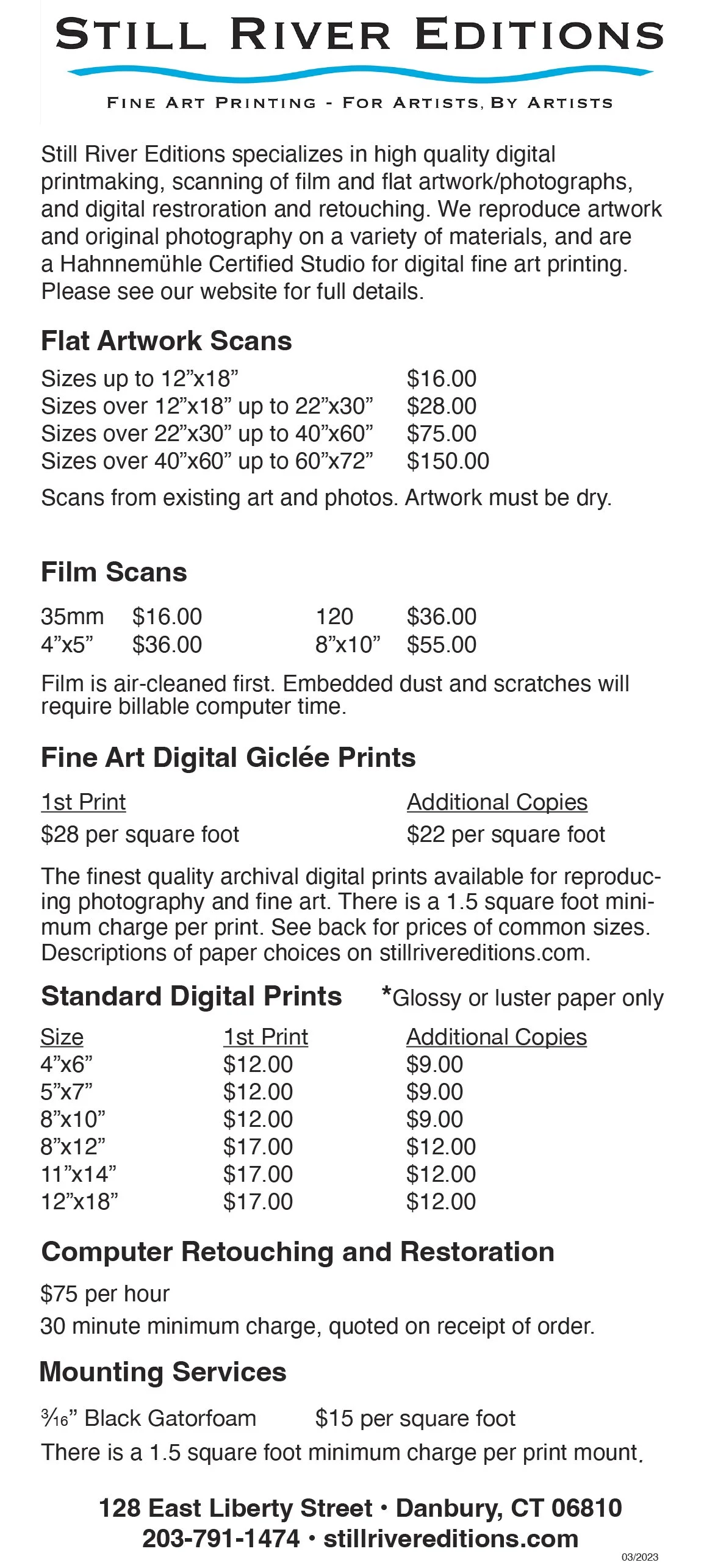 Our complete price brochure — Still River Editions
