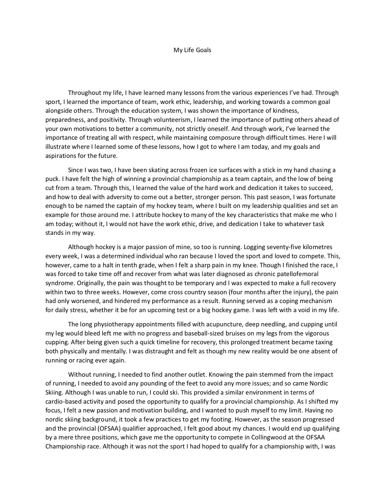 Life Goals Essay Examples