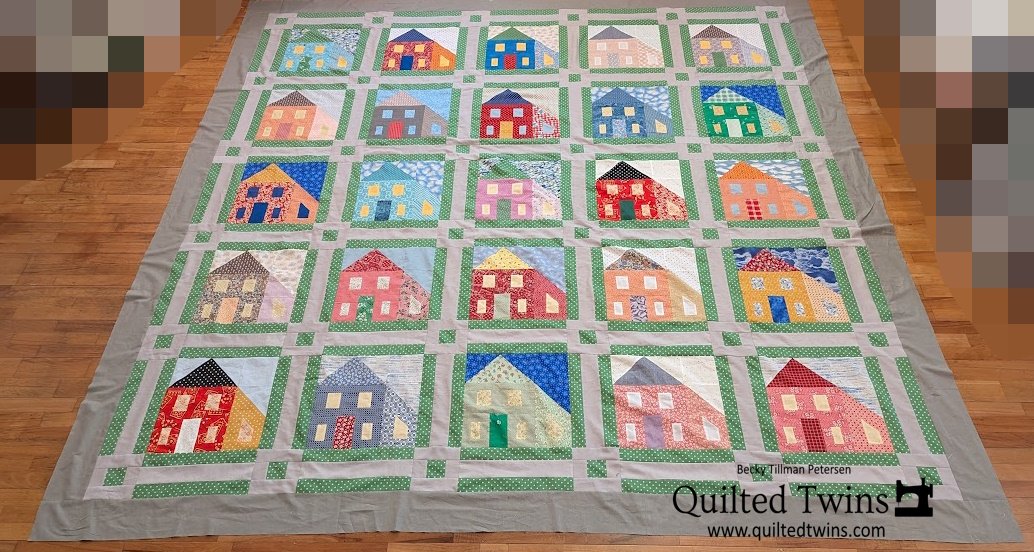 “Scrappy Houses” top finished — Quilted Twins