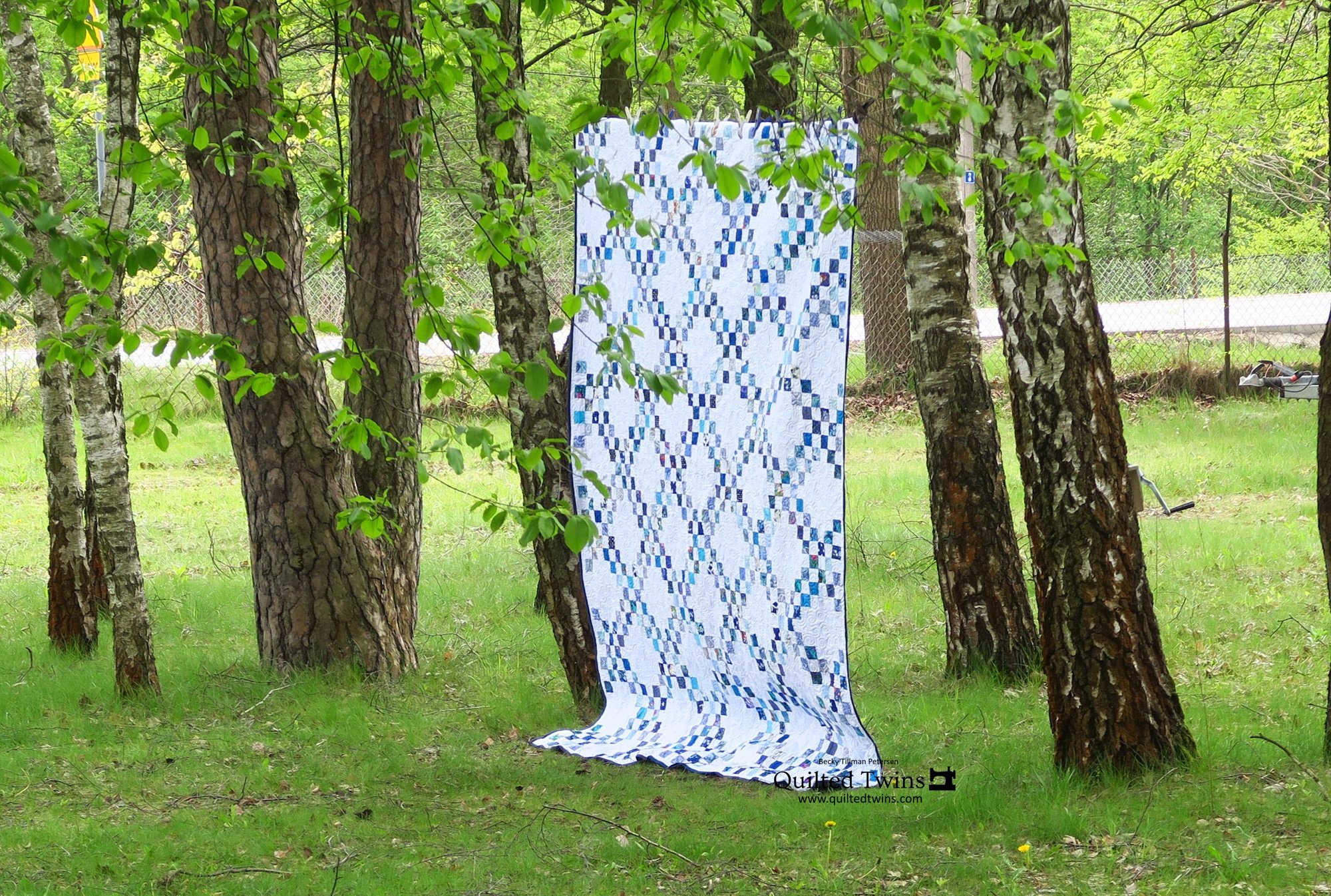 "Double Irish Chain" - Blue and White — Quilted Twins