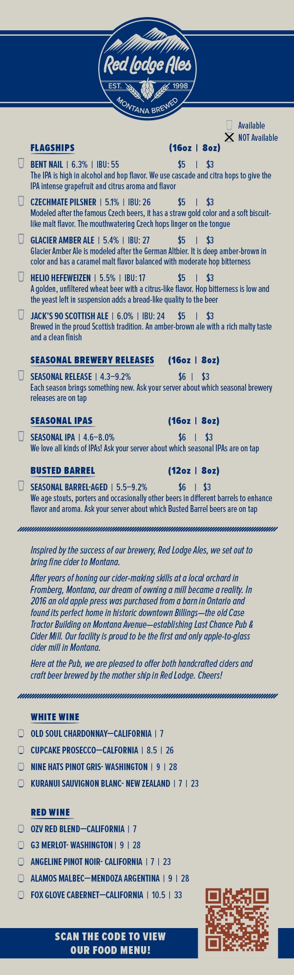 Pub Menu — Last Chance Pub & Cider Mill