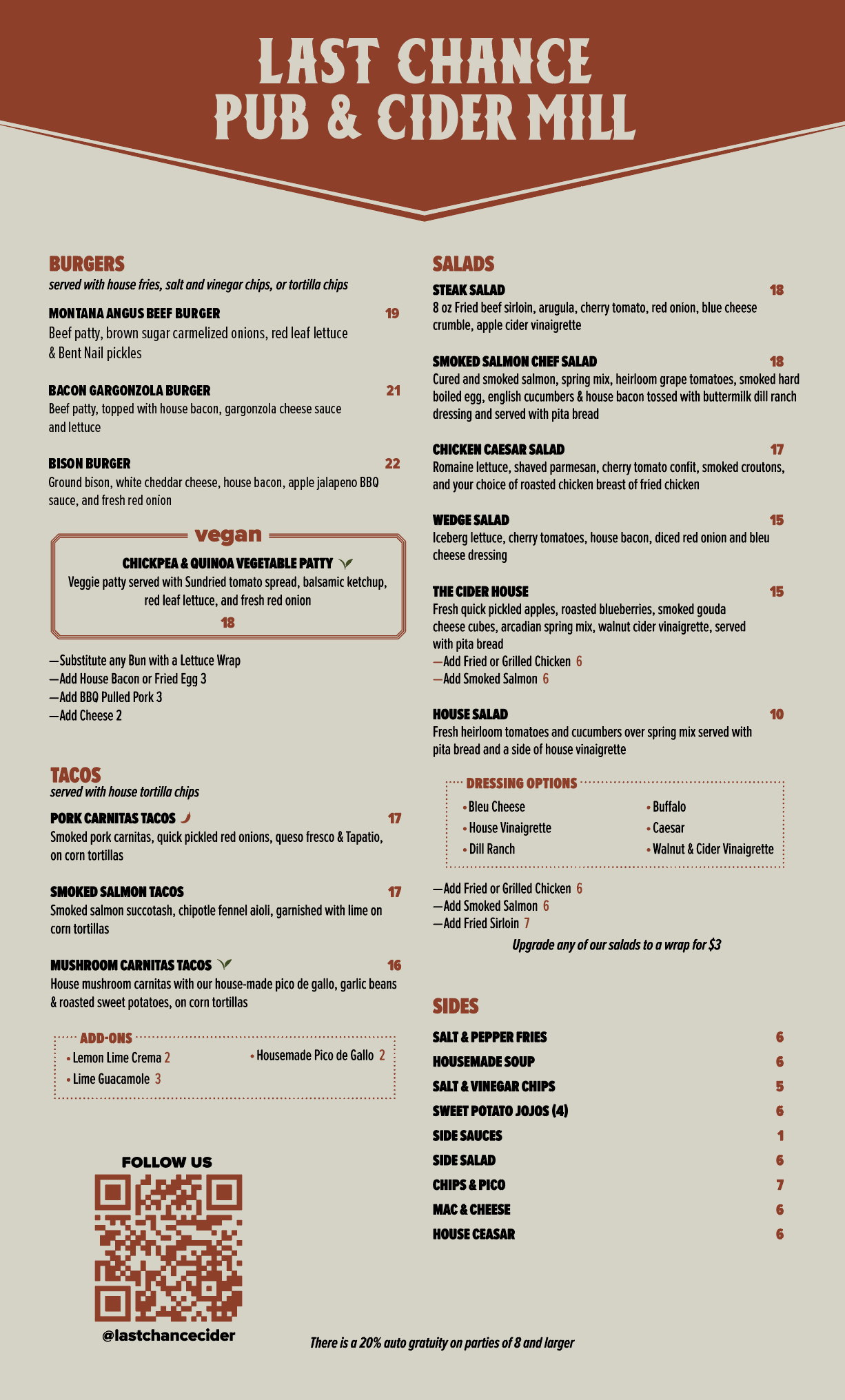 Pub Menu — Last Chance Pub & Cider Mill