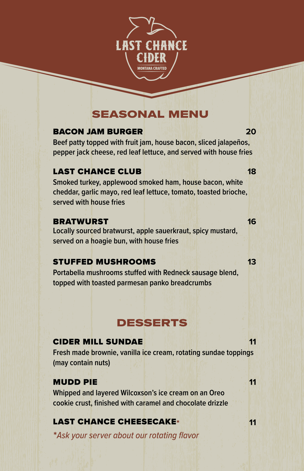 Pub Menu — Last Chance Pub & Cider Mill