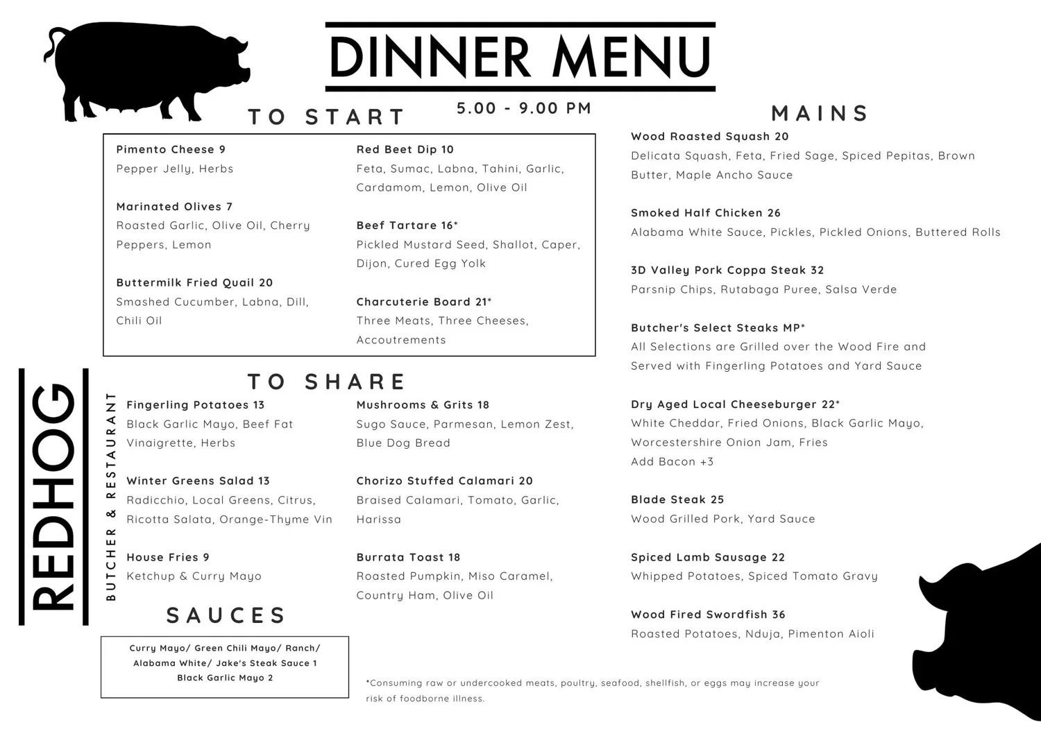 Menu — Red Hog Artisan Meat