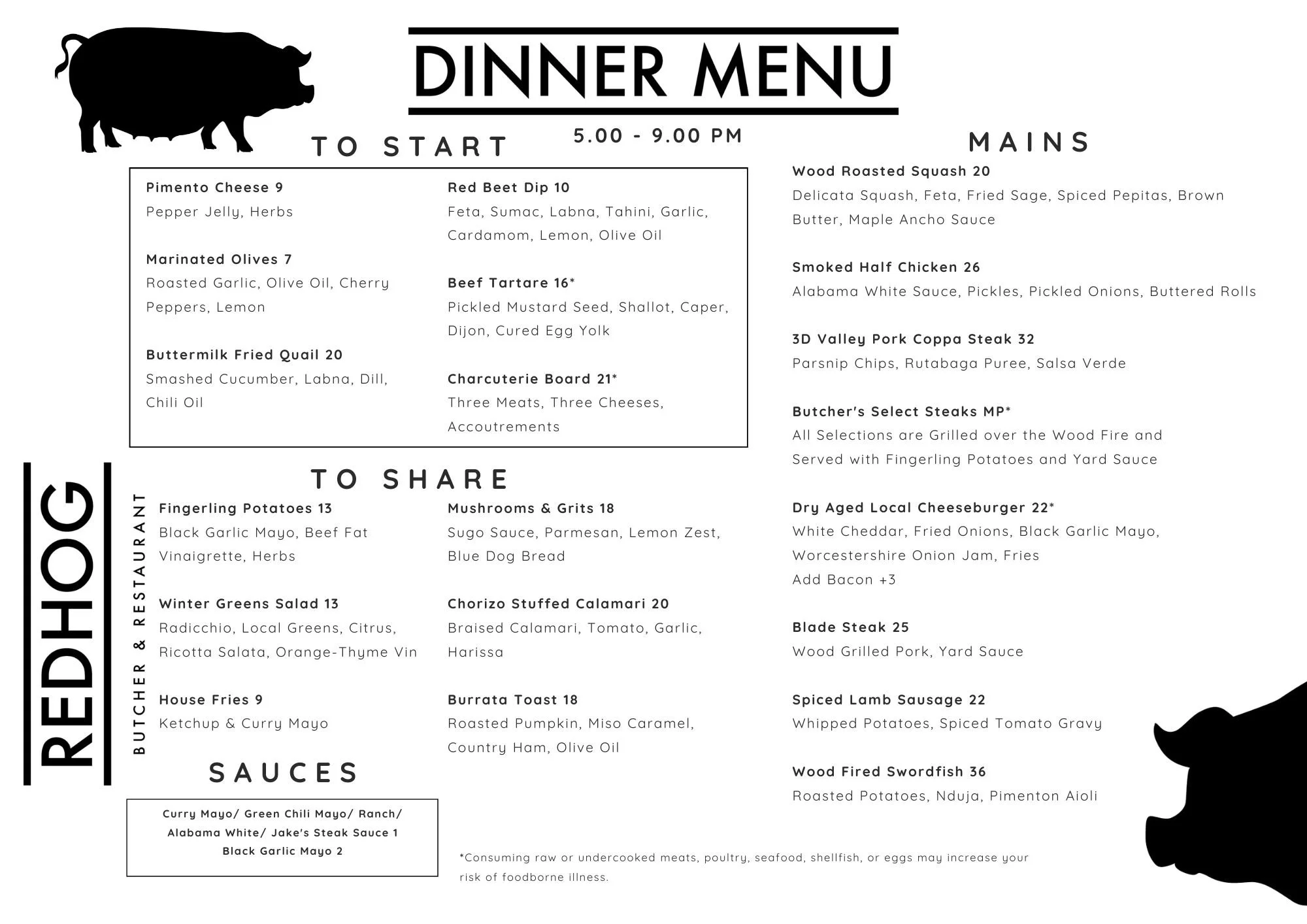 Menu — Red Hog Artisan Meat