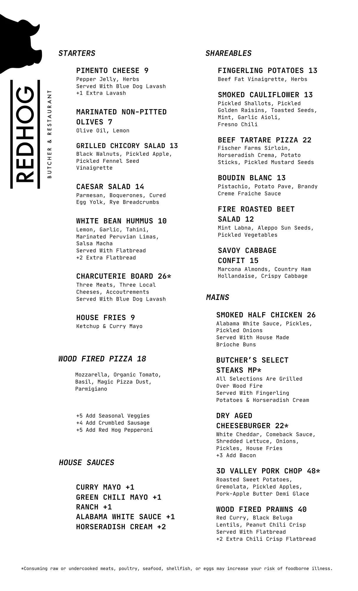 Menu — Red Hog Artisan Meat