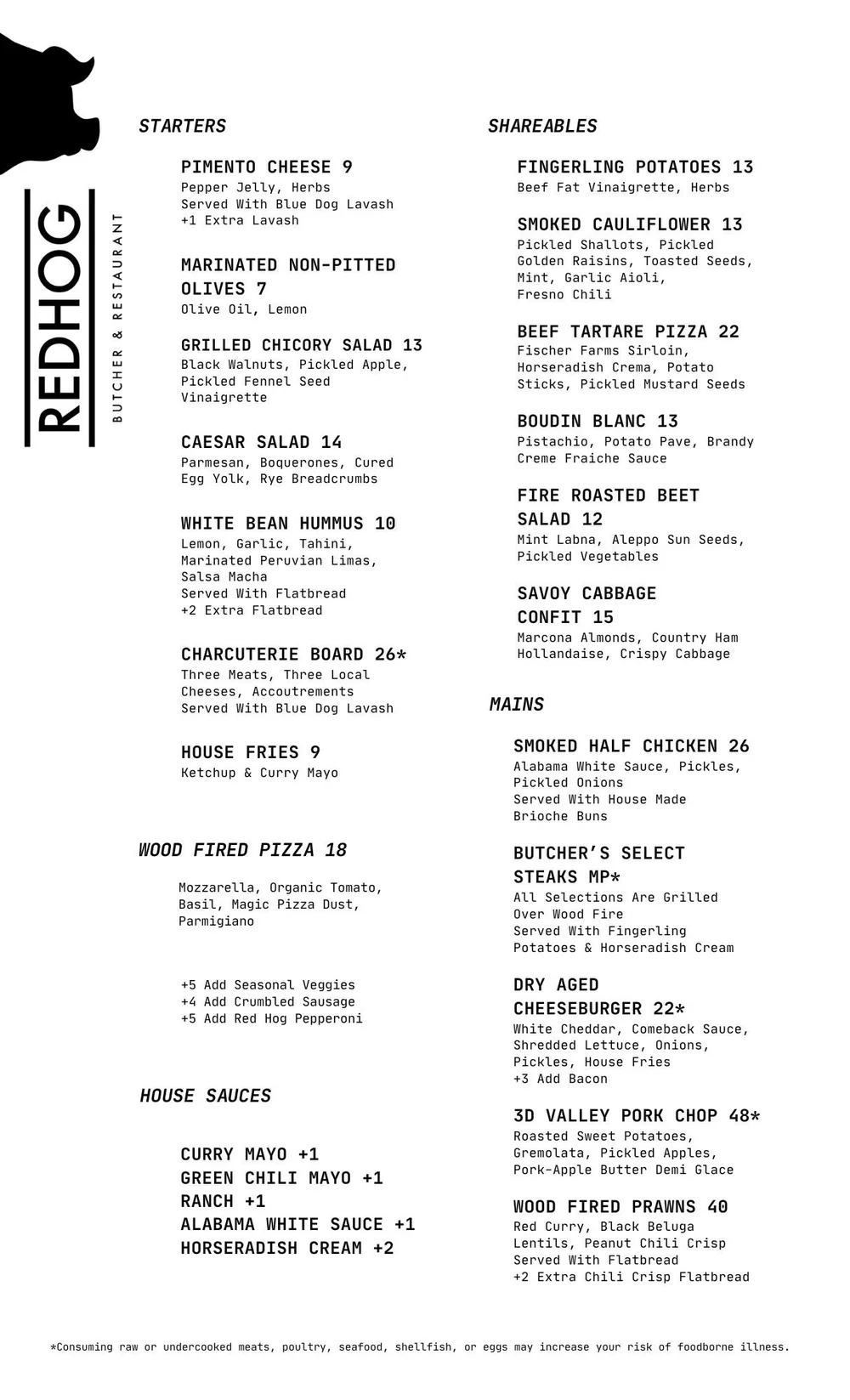 Menu — Red Hog Artisan Meat