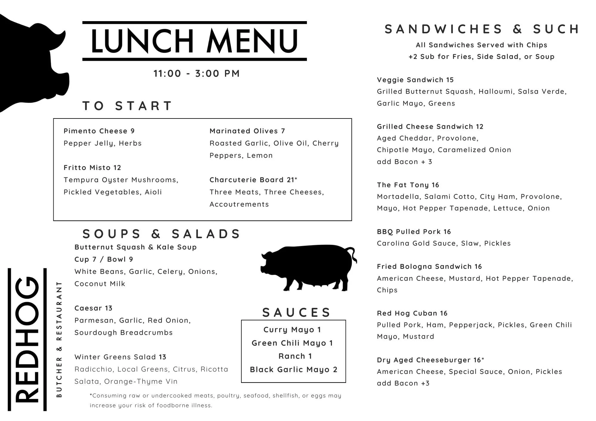 Menu — Red Hog Artisan Meat