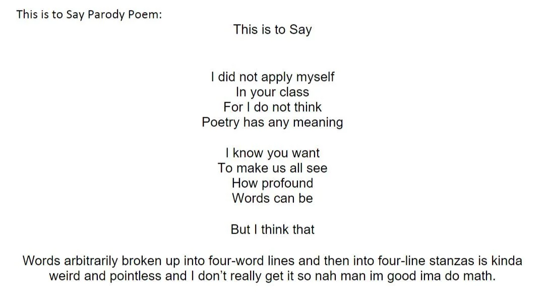 A POEM AND ITS PARODIES -- THIS IS JUST TO SAY...