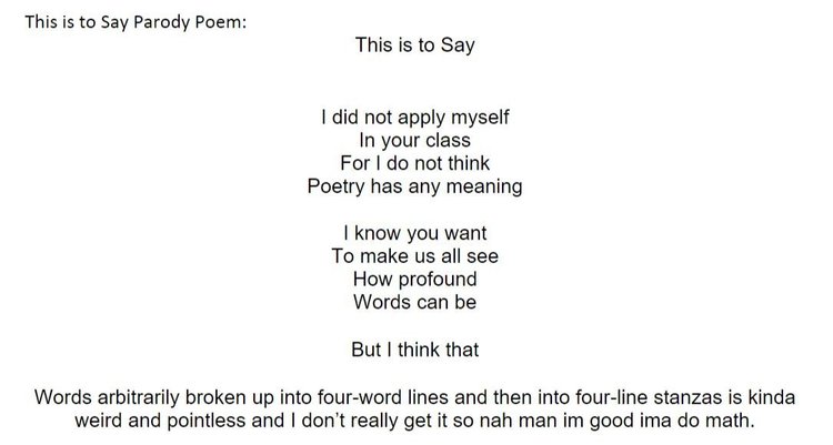 A POEM AND ITS PARODIES -- THIS IS JUST TO SAY...