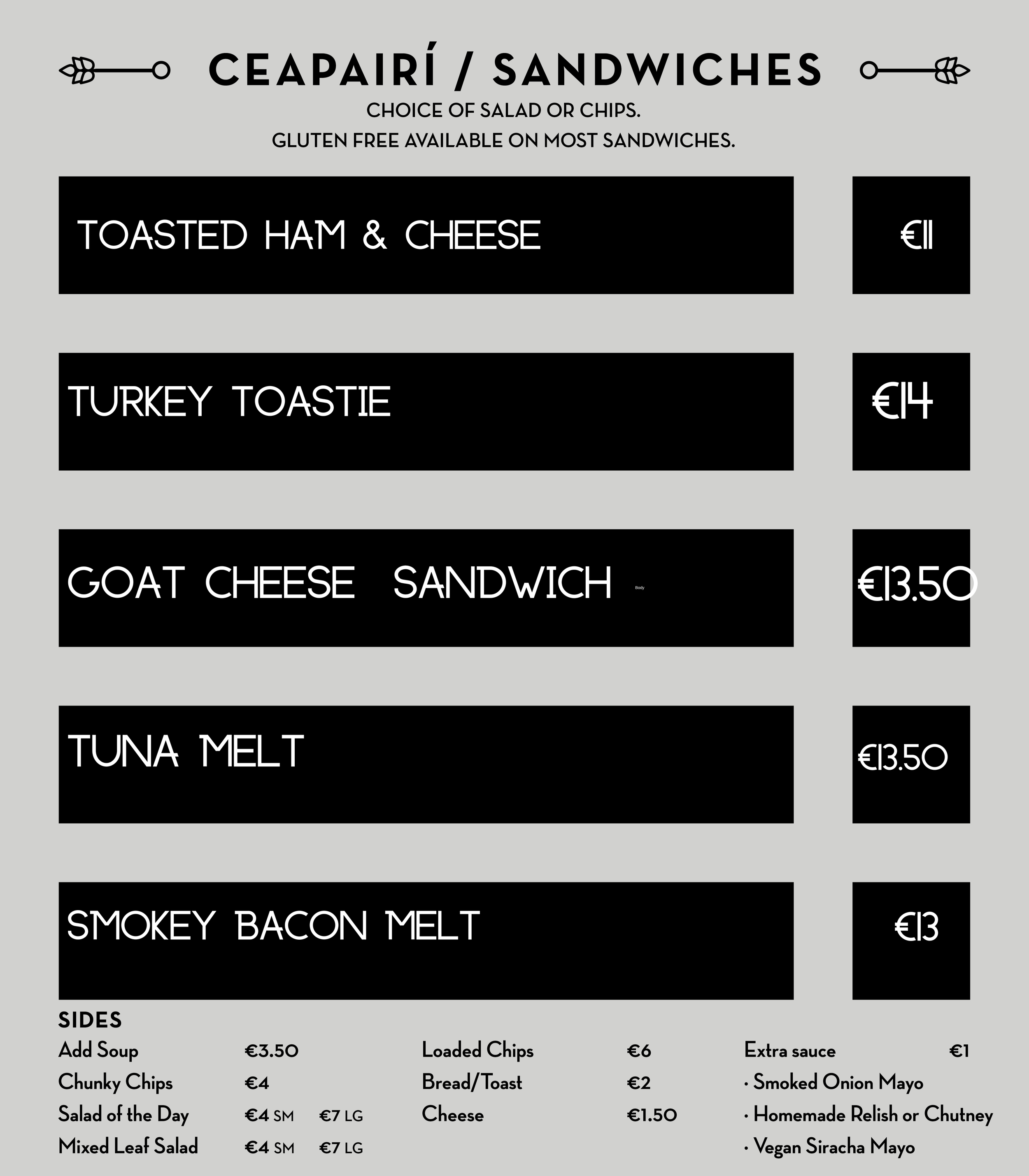Sample Sandwich Menu — Builín Blasta Cafe, Bakery & Retail
