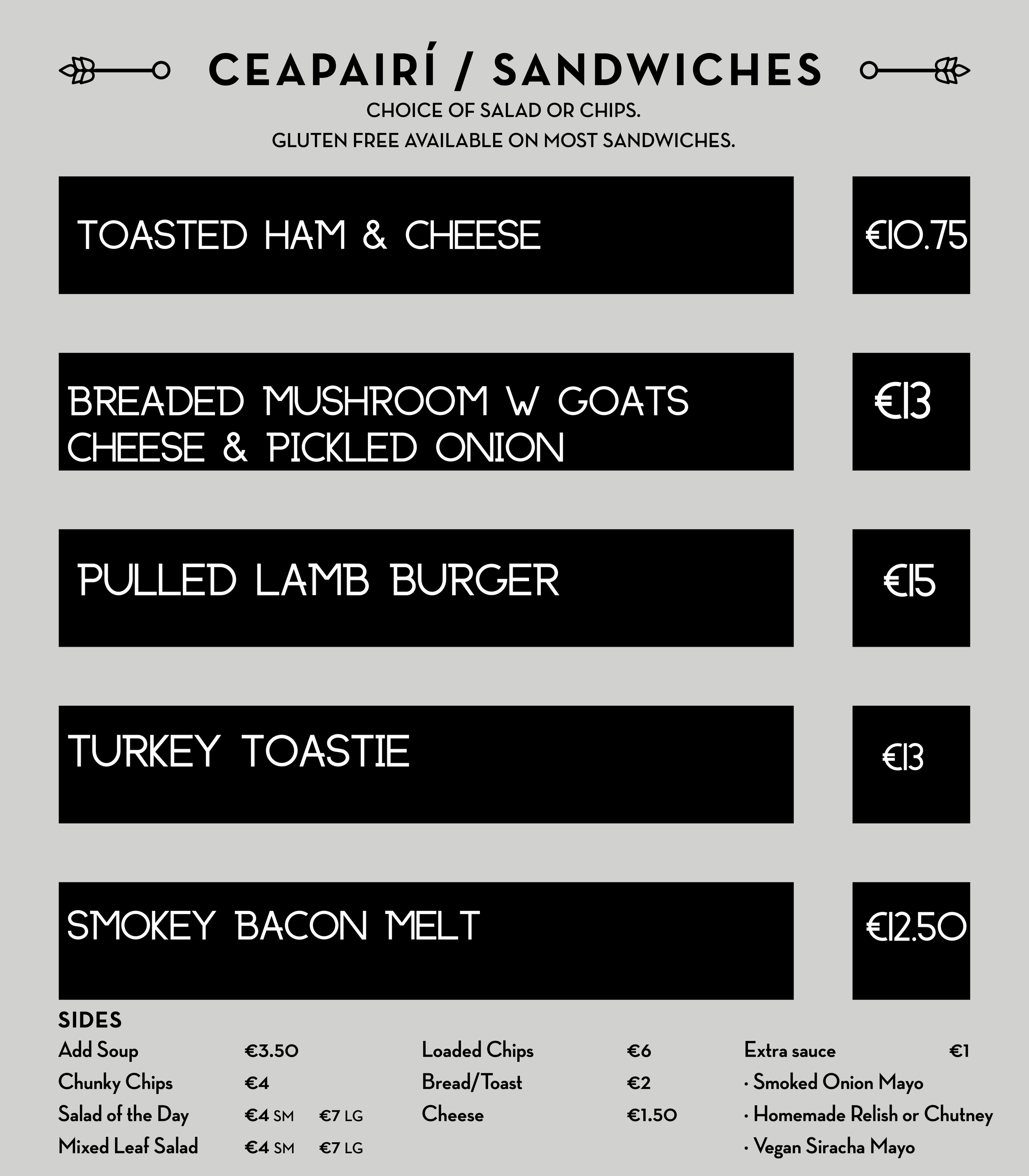 Sample Sandwich Menu — Builín Blasta Cafe, Bakery & Retail