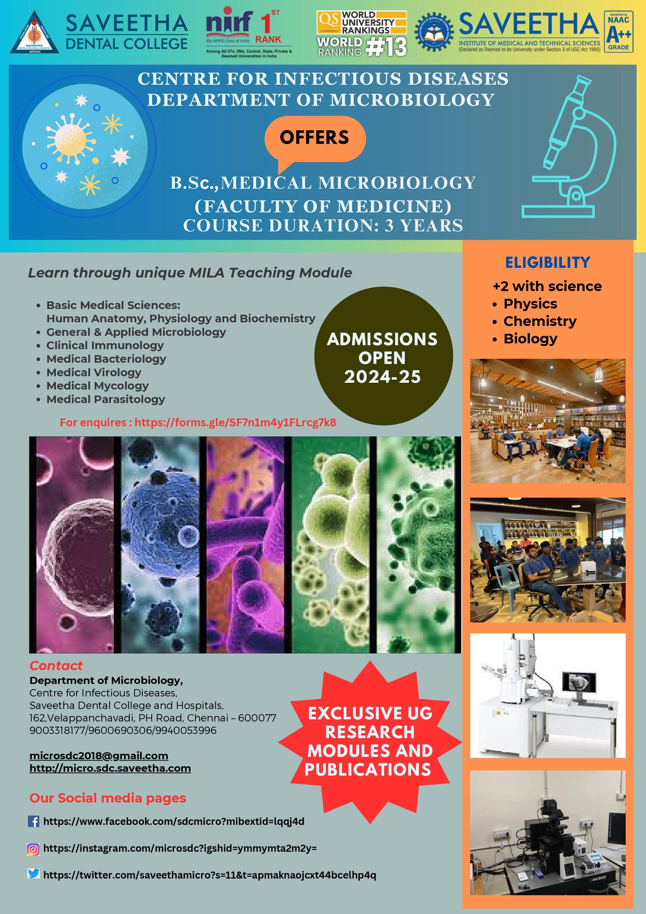 ADMISSIONS AND COURSES — DEPARTMENT OF MICROBIOLOGY, CENTRE FOR ...