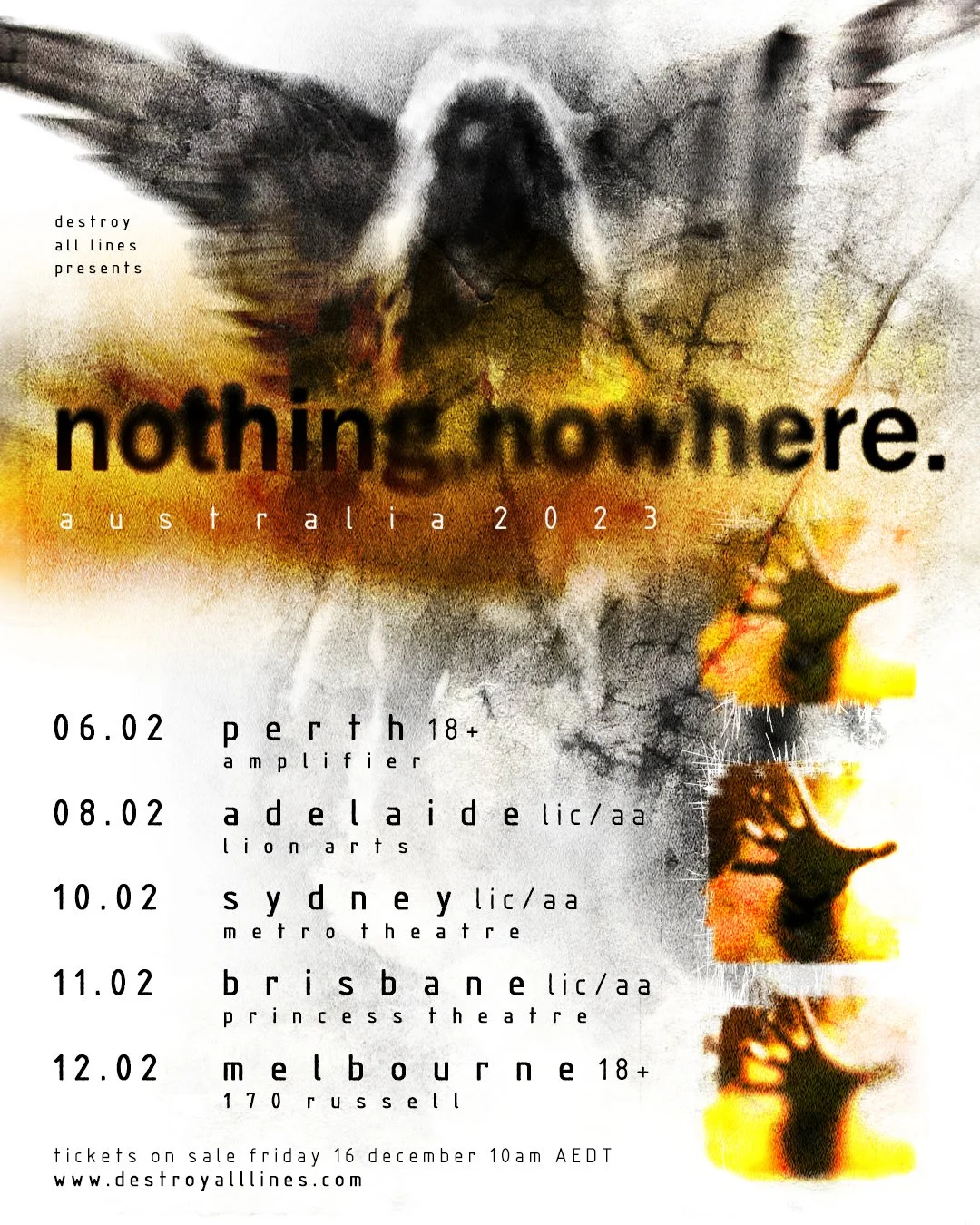 nothing,nowhere. ANNOUNCES DEBUT AUSTRALIAN TOUR