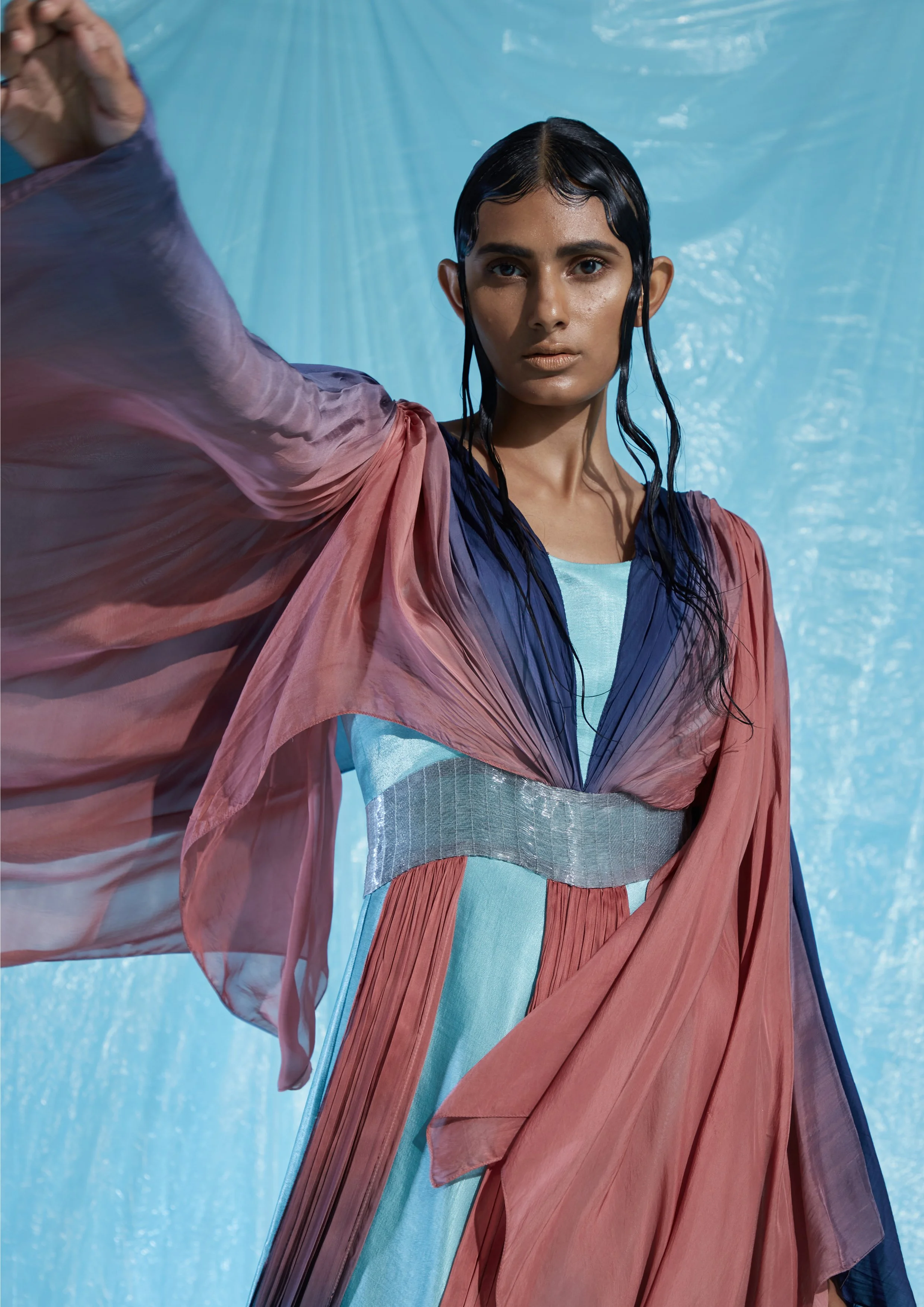 Satin And Chiffon Kaftan — A K H L