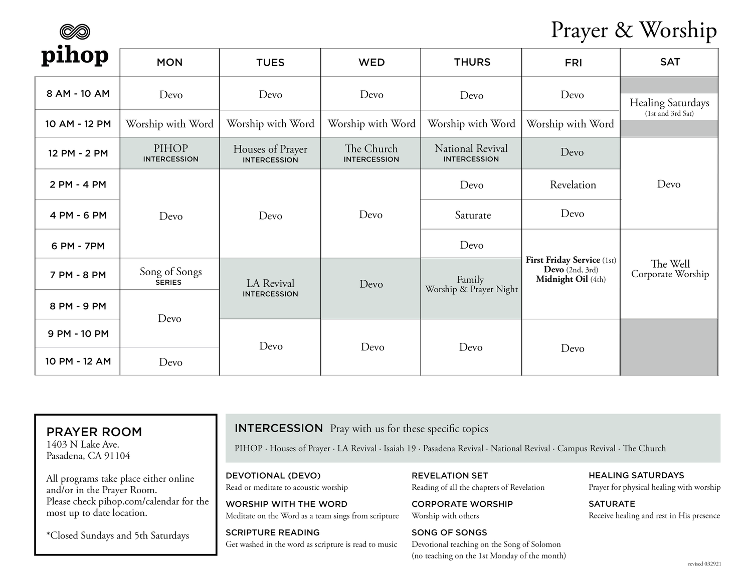 SCHEDULE — PIHOP