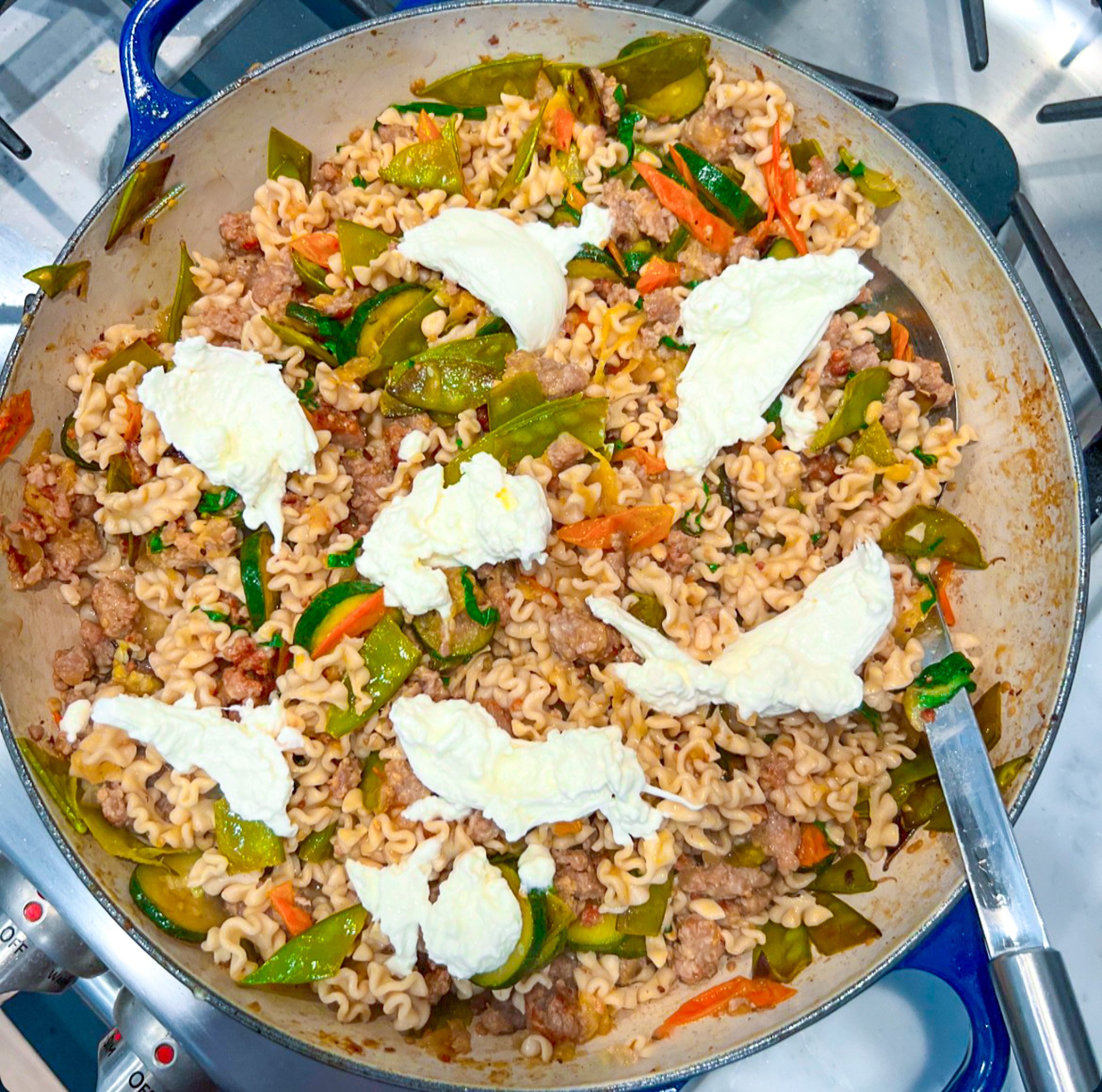 deconstructed sausage pesto ruffle pasta — lindsayEats.