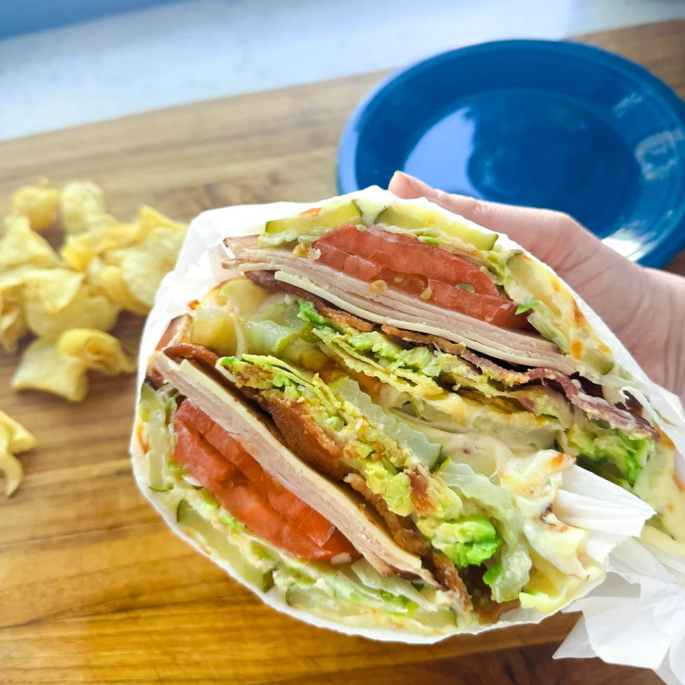 air fried "crispy" cheese turkey club pickle viral sando — lindsayEats.