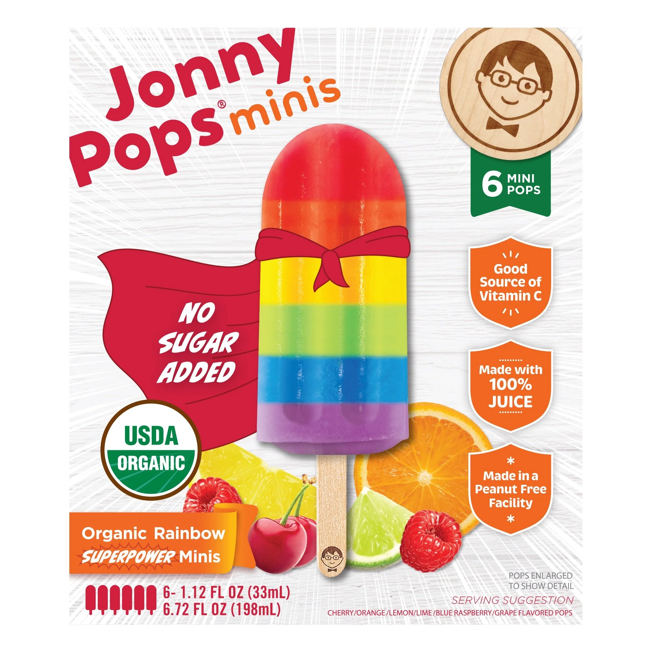 Organic No-Sugar-Added Superpower Rainbow Minis | JonnyPops©