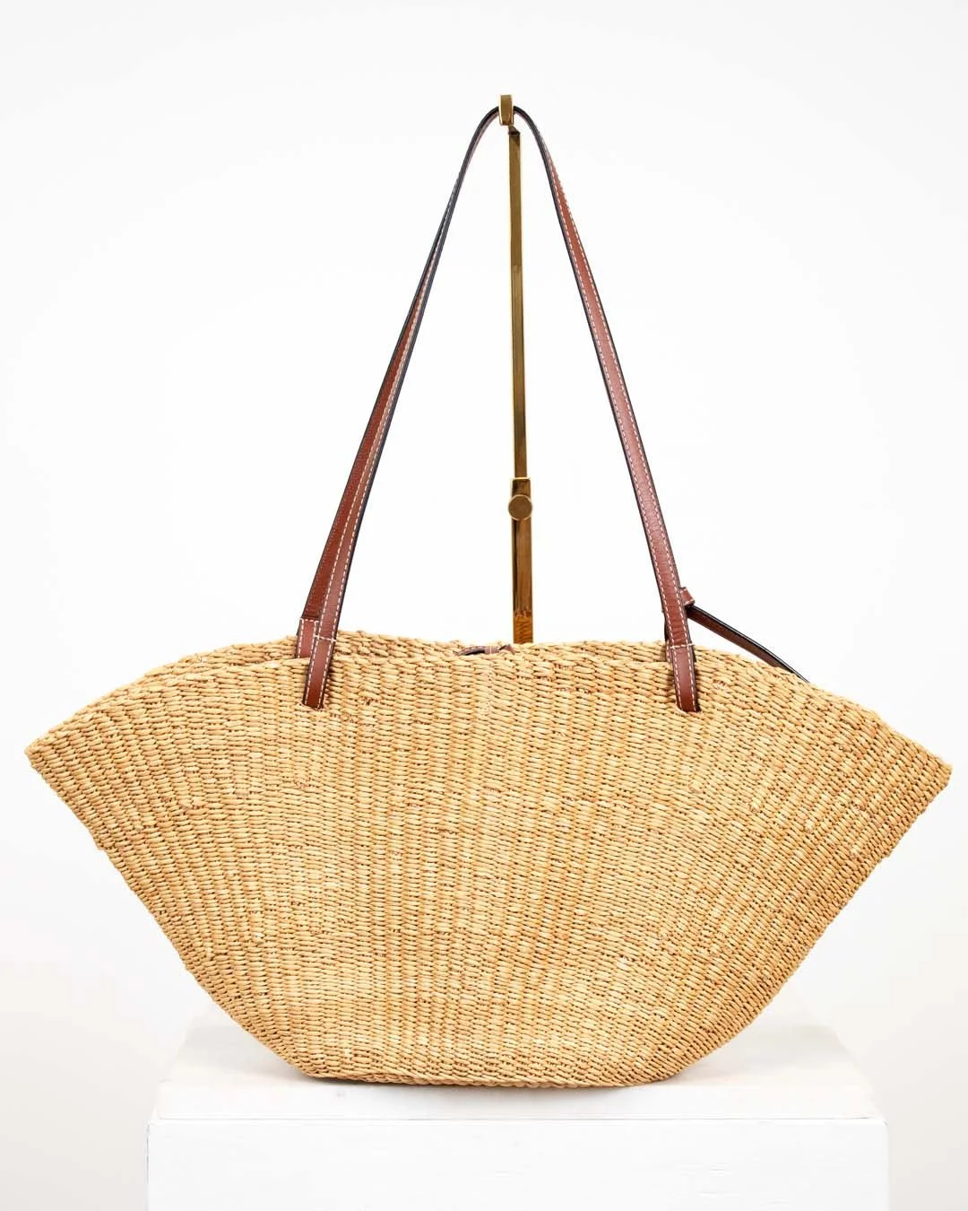 Loewe Shell Leather Trimmed Raffia Tote — Otra Vez Couture Consignment